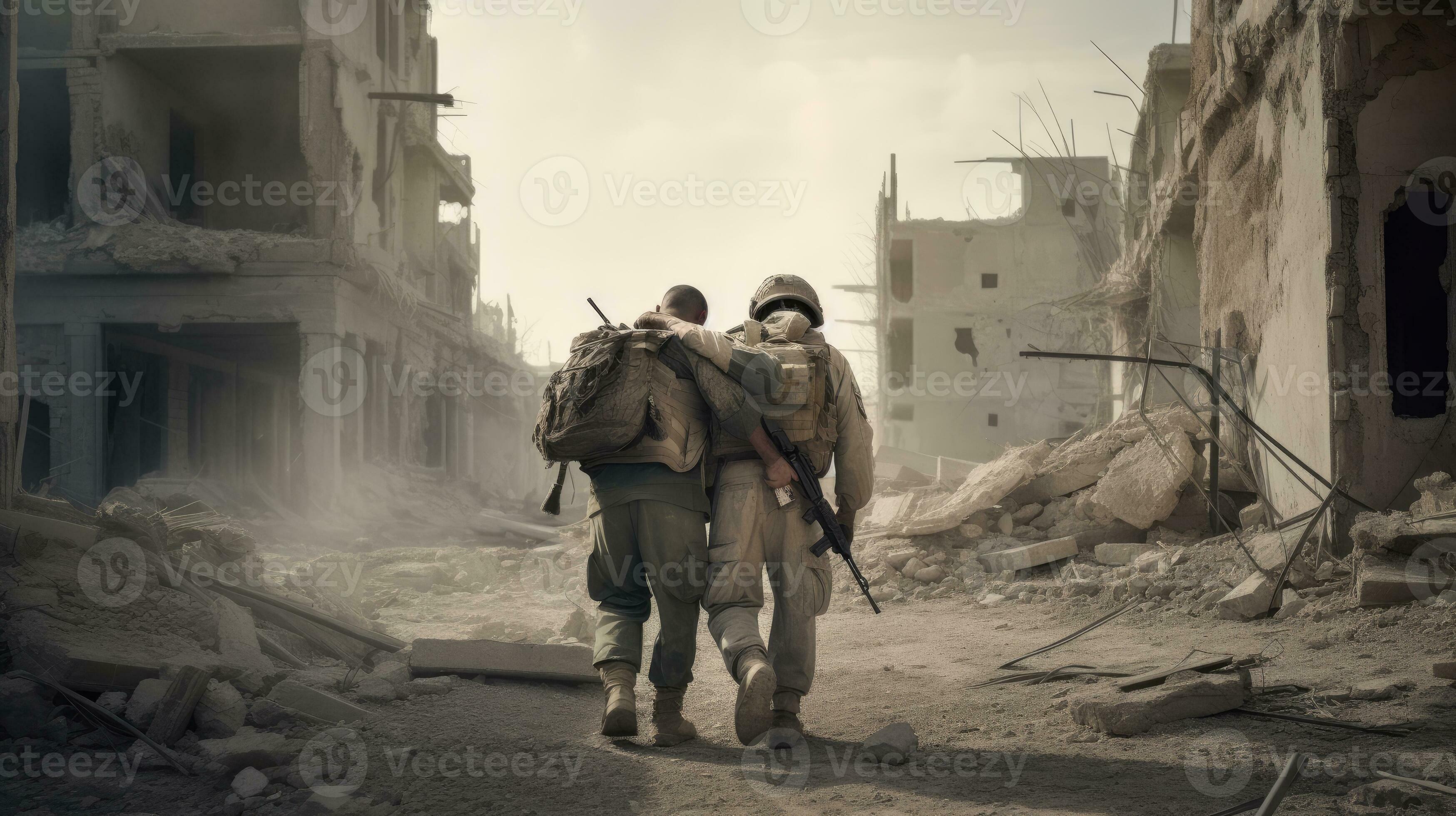 a soldier carrying a wounded comrade on their back 26003628 Stock Photo at Vecteezy