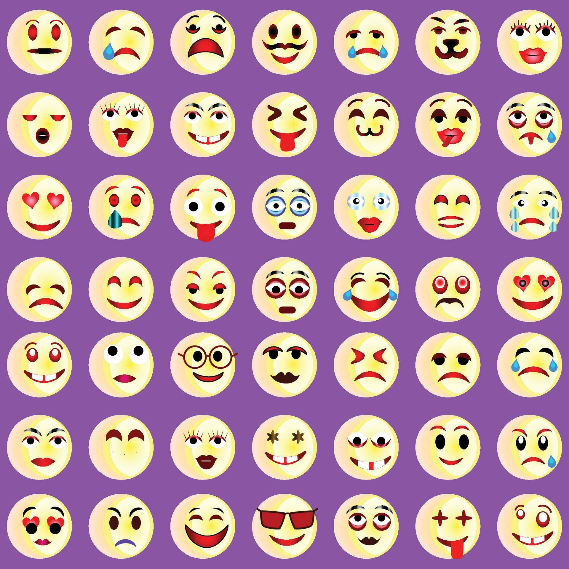Set of Emoticons. Set of Emoji. Smile icons, Funny cartoon yellow emoji ...
