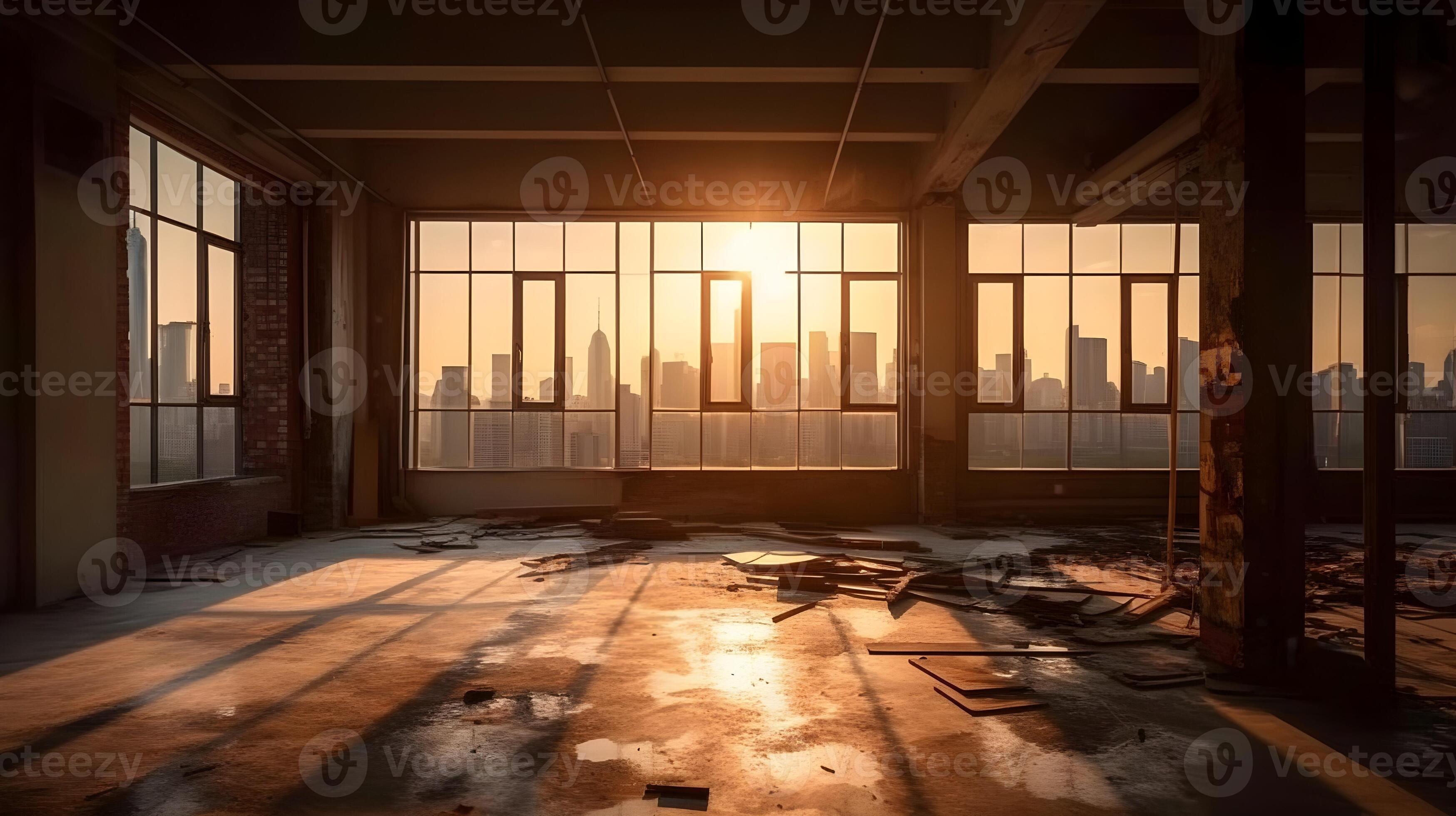 Large empty open space abandoned office or apartment loft or studio ...