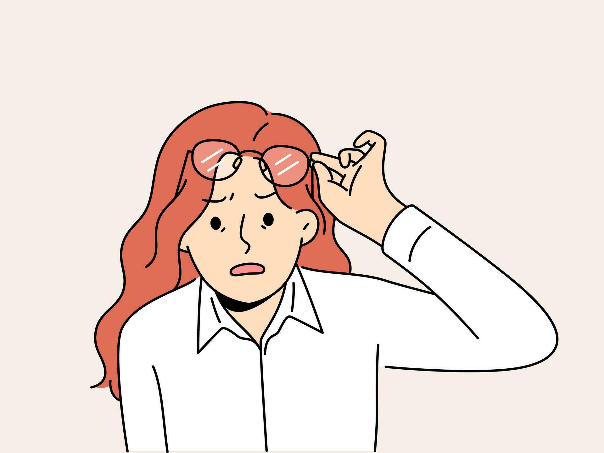 Shocked Woman Take Off Glasses Astonished With News Or Message