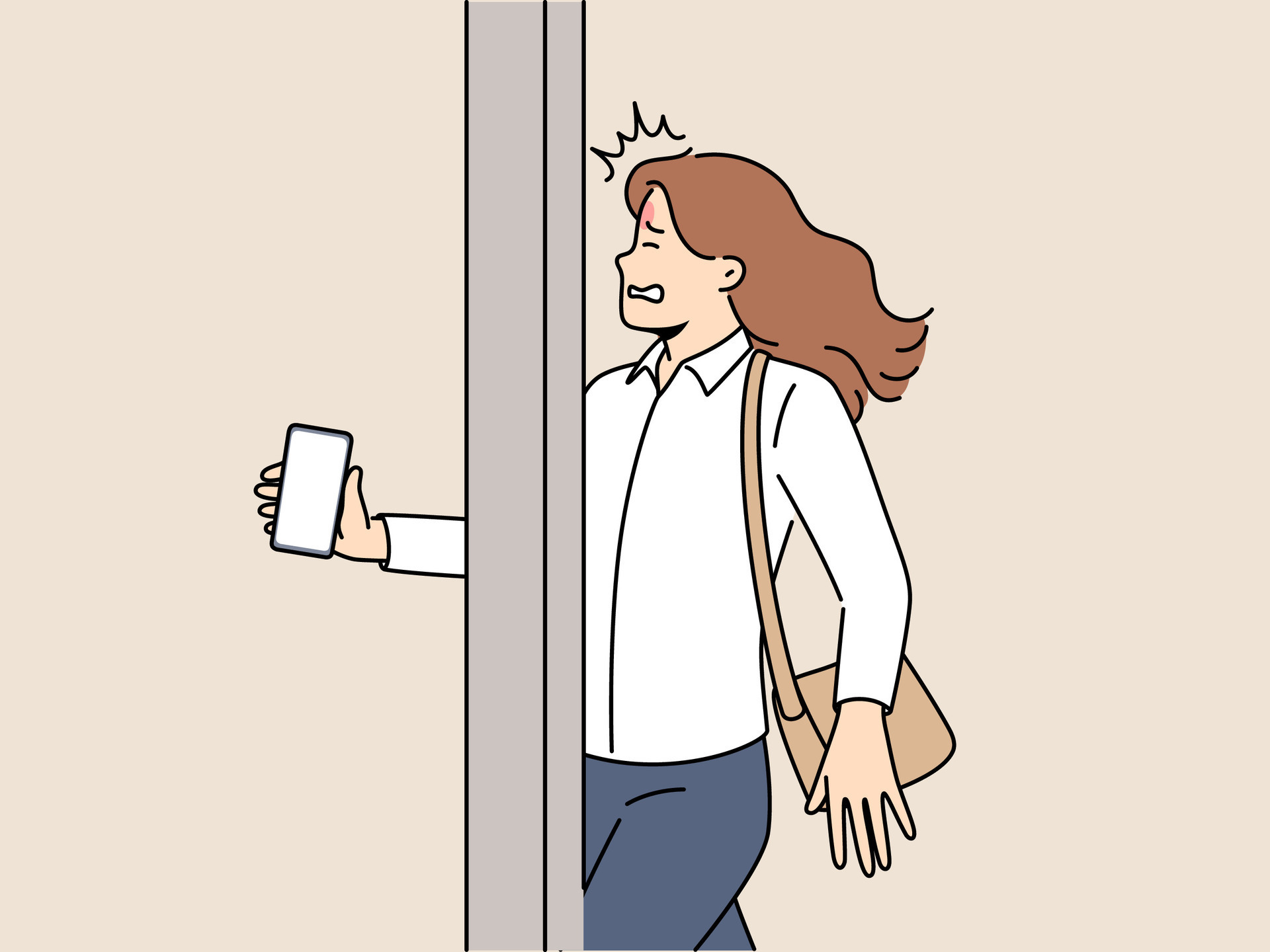 Woman with phone crashed into street pole due to digital addiction and inattention while walking ...