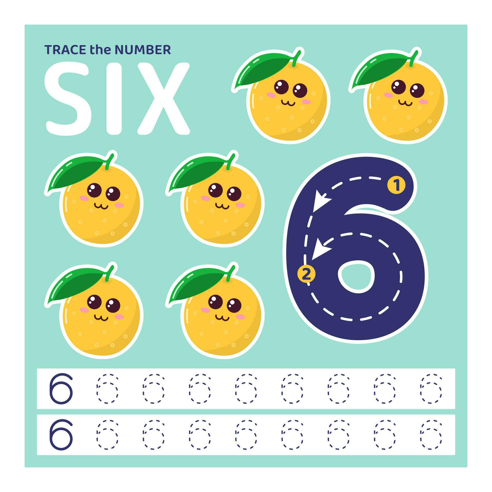 Education material with number six. Tracing number for kids. Learning ...