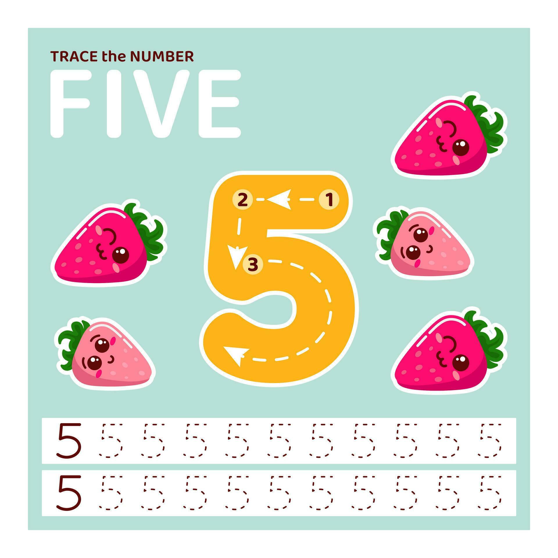 Education material with number five. Tracing number for kids. Learning ...