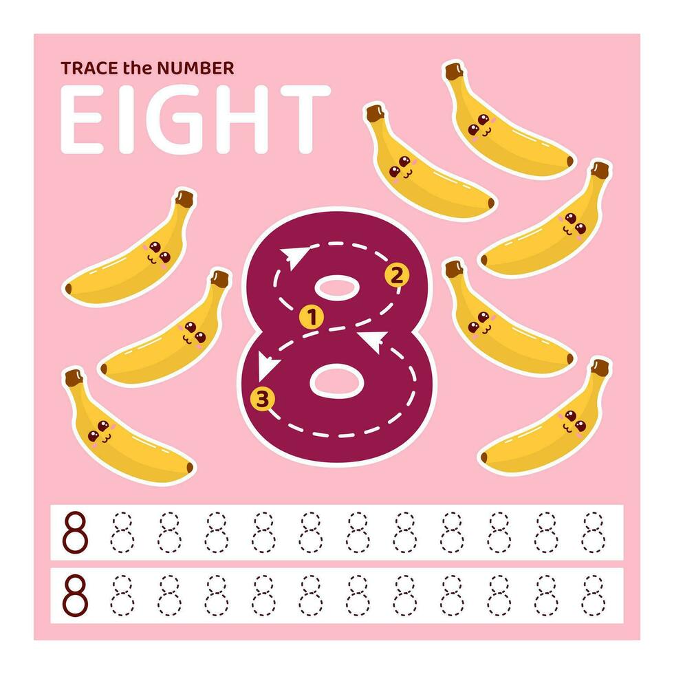 Education material with number eight. Tracing number for kids. Learning ...