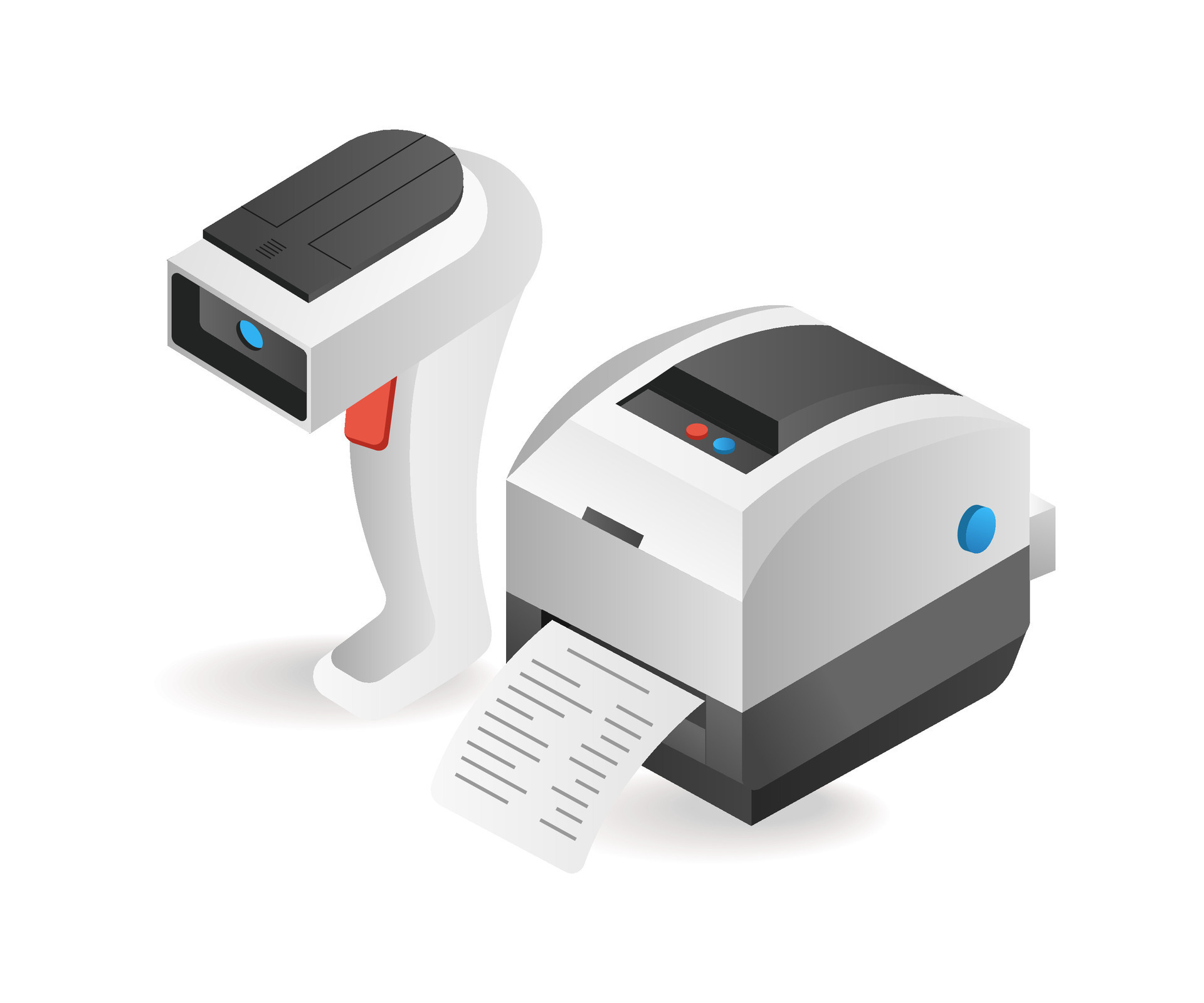 Technology Barcode Scan Tool And Note Print Isometric Illustration