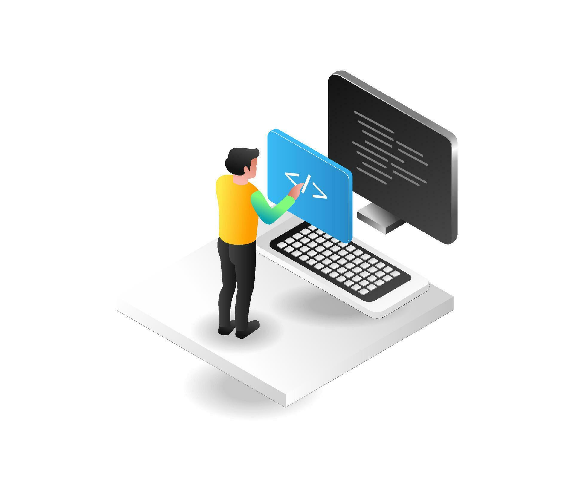 Isometric concept illustration of a developer programming 26109434 ...