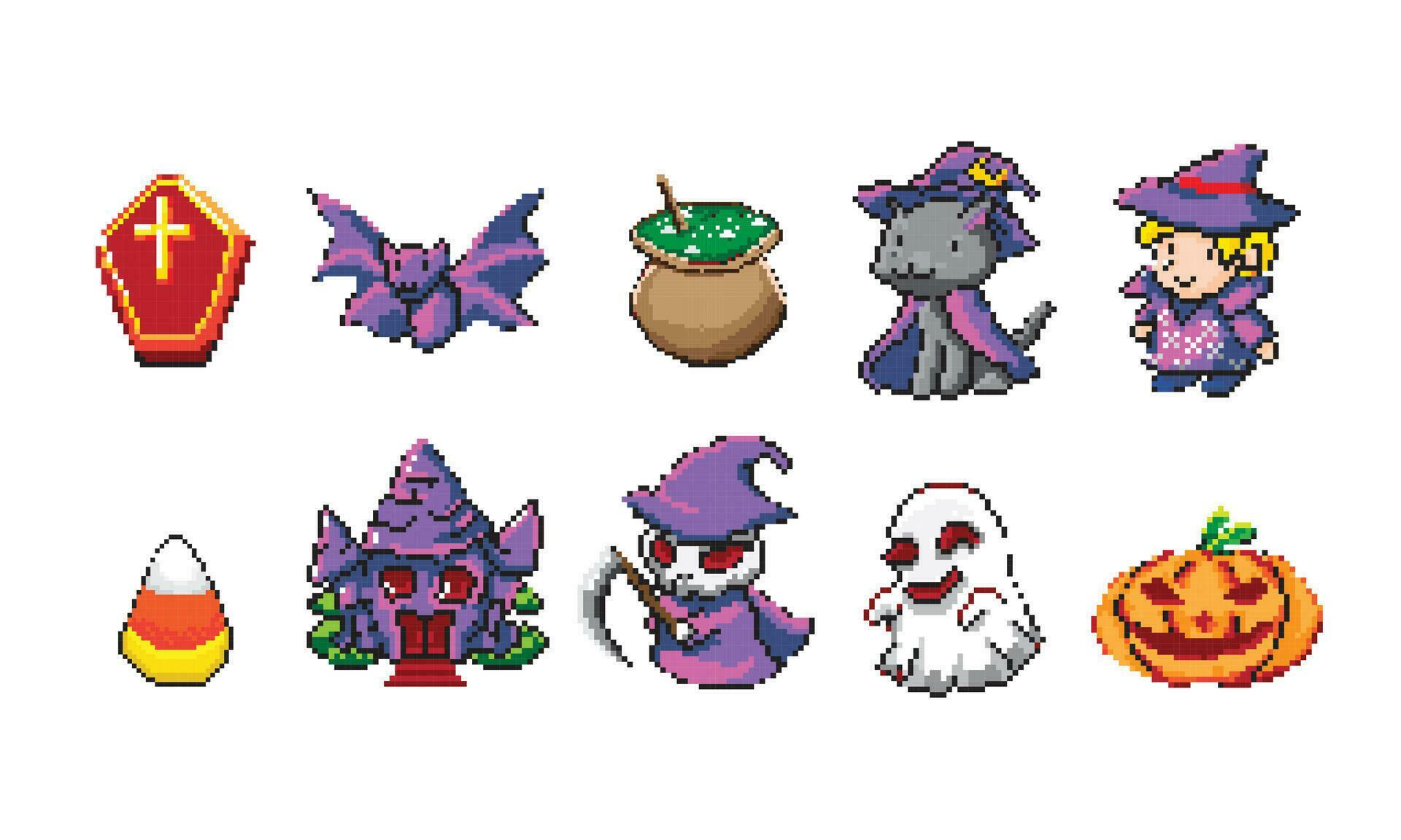 Set of halloween vector pixel art style, 8 bit collection vector on ...