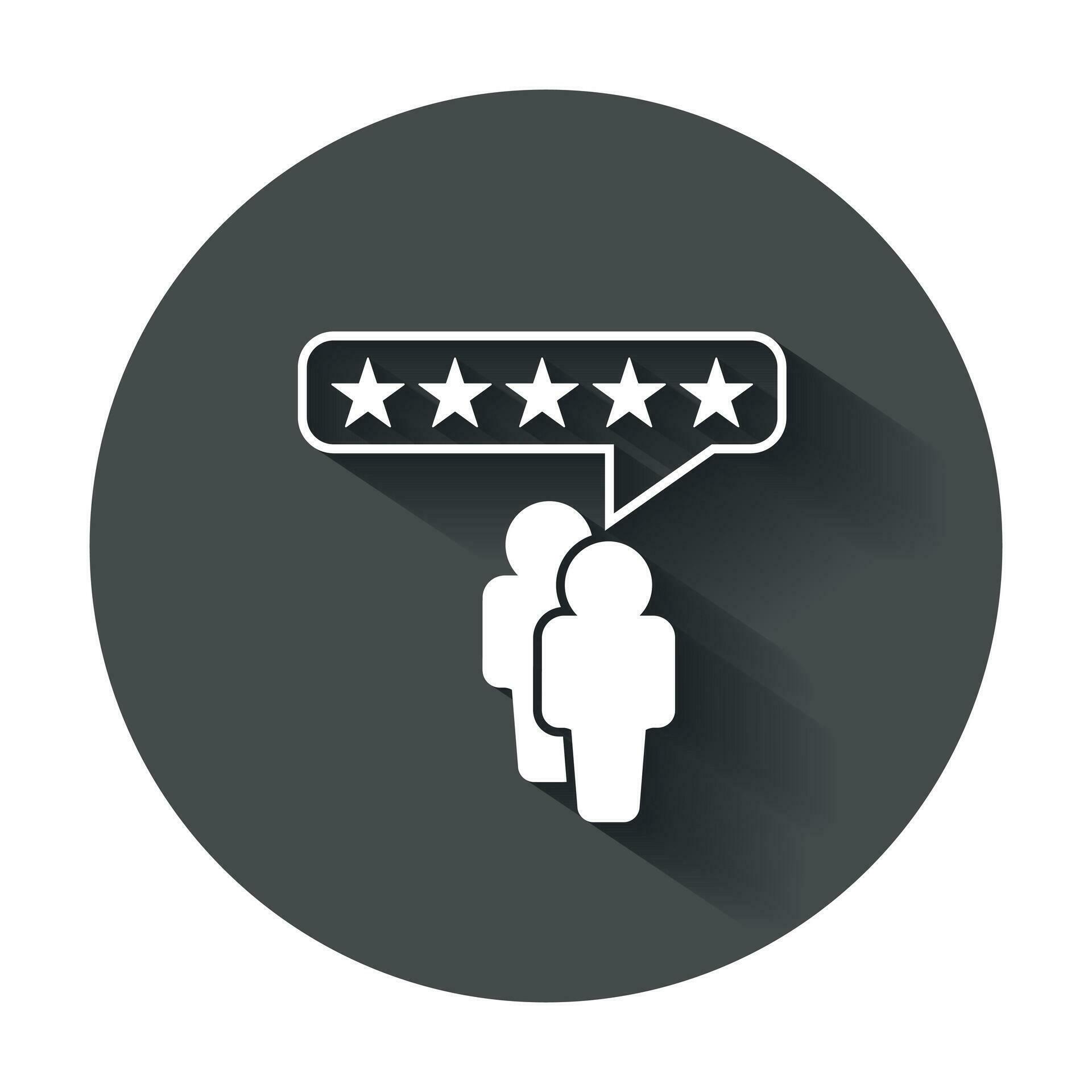 Customer reviews, rating, user feedback concept vector icon. Flat illustration with long shadow ...