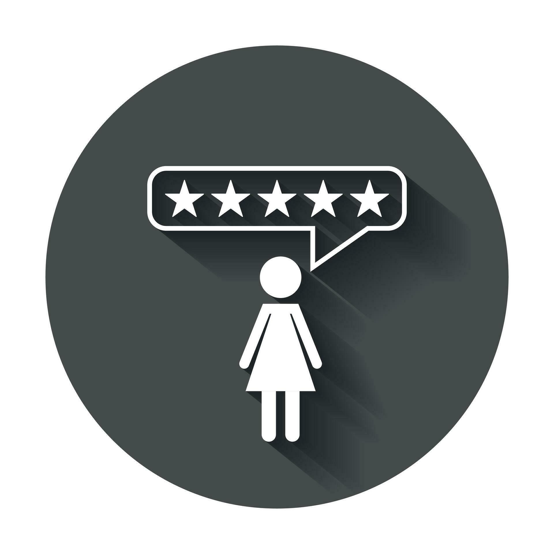 Customer reviews, rating, user feedback concept vector icon. Flat illustration with long shadow ...