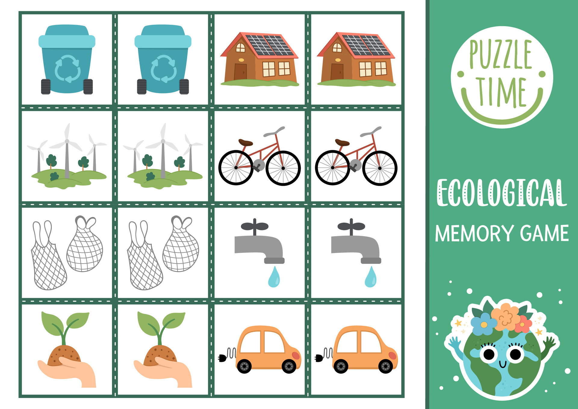 Vector Ecological Memory Game Cards With Traditional Environment