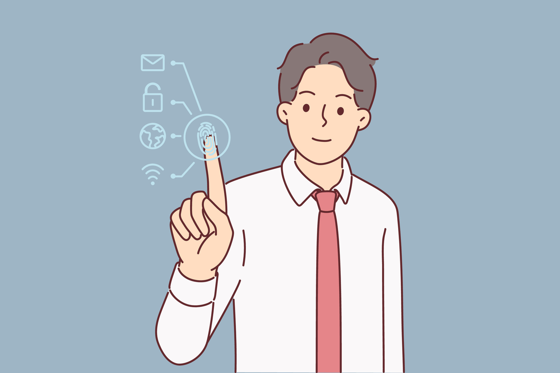 Man Undergoes Biometric Authentication Using Fingerprint Scanner To Gain Access To Office