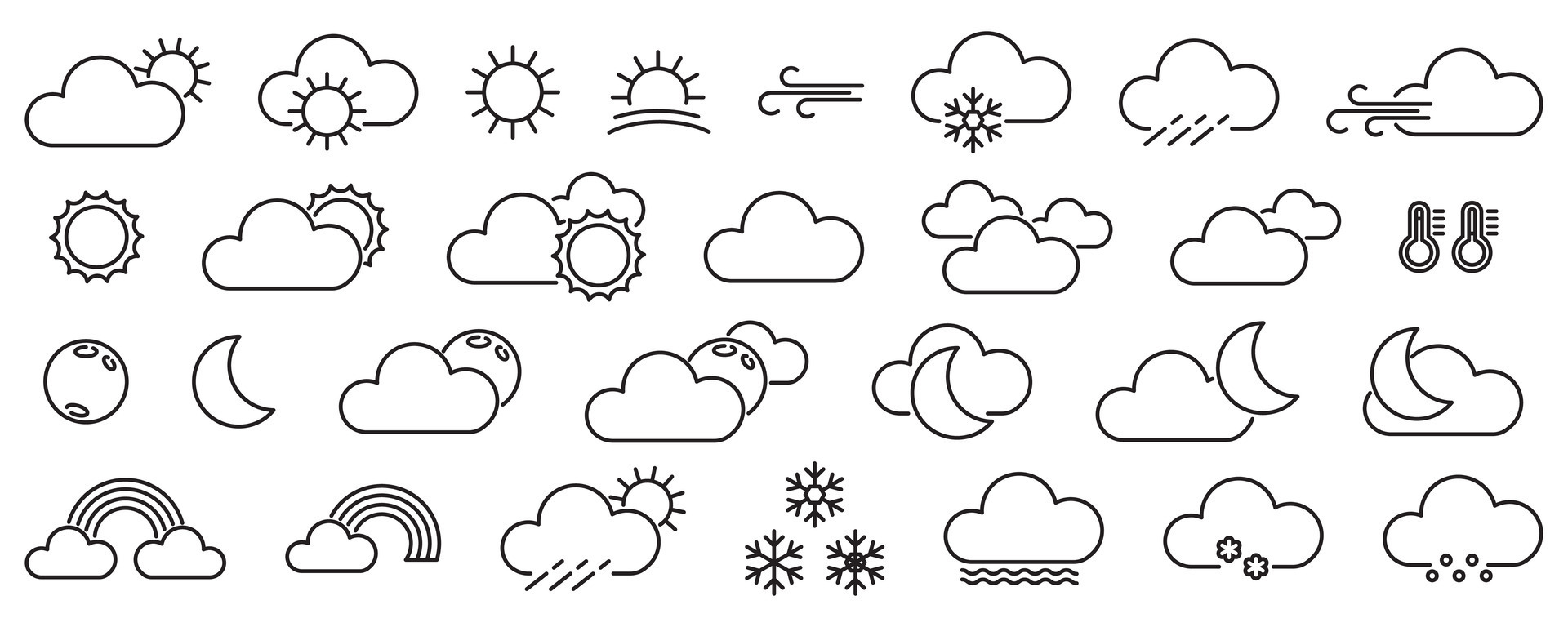 Weather Forecast Outline Web Icon Set Vector Line Icons Collection Expanded Stroke 26118513