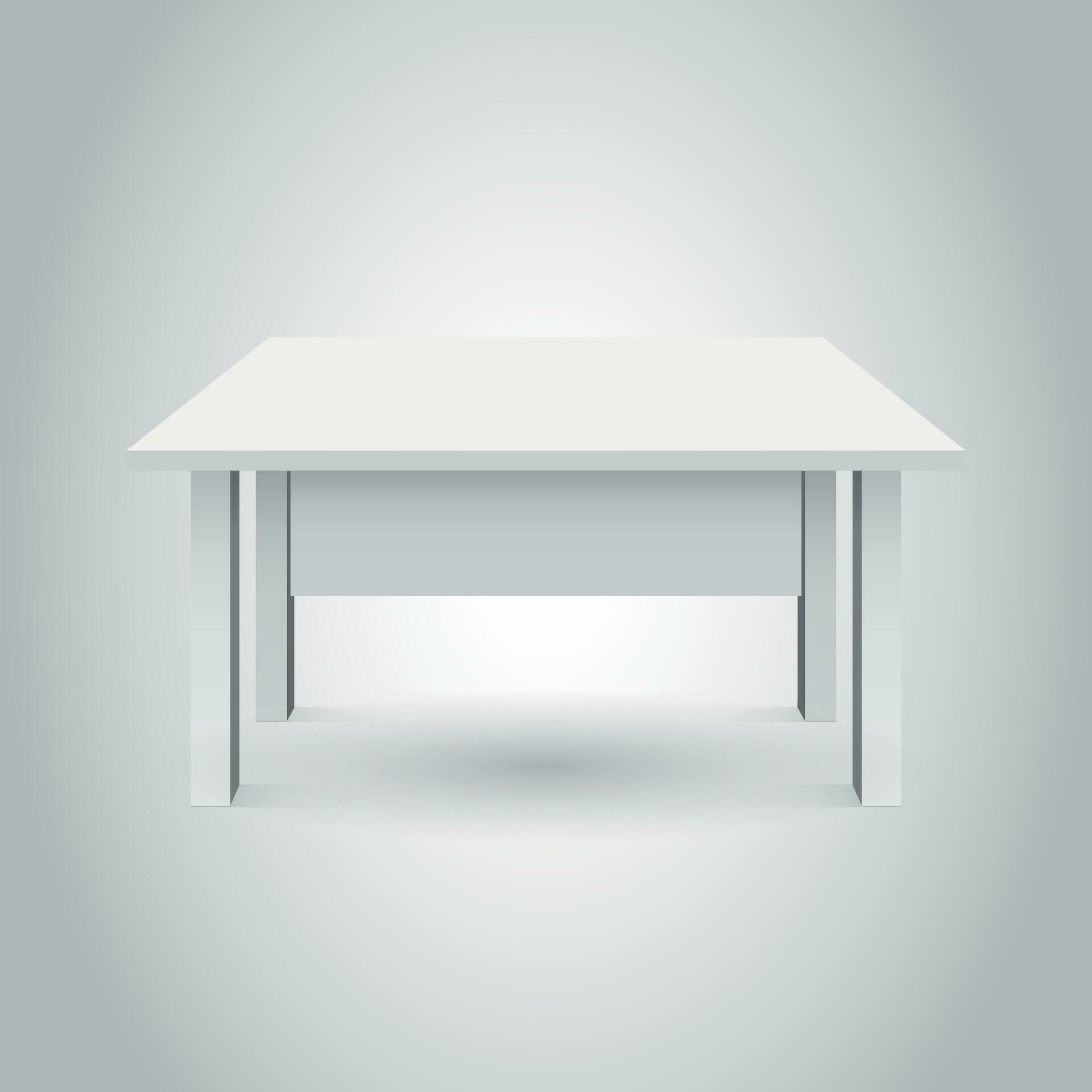 Vector 3d table for object presentation. Empty white top table isolated on gray background ...