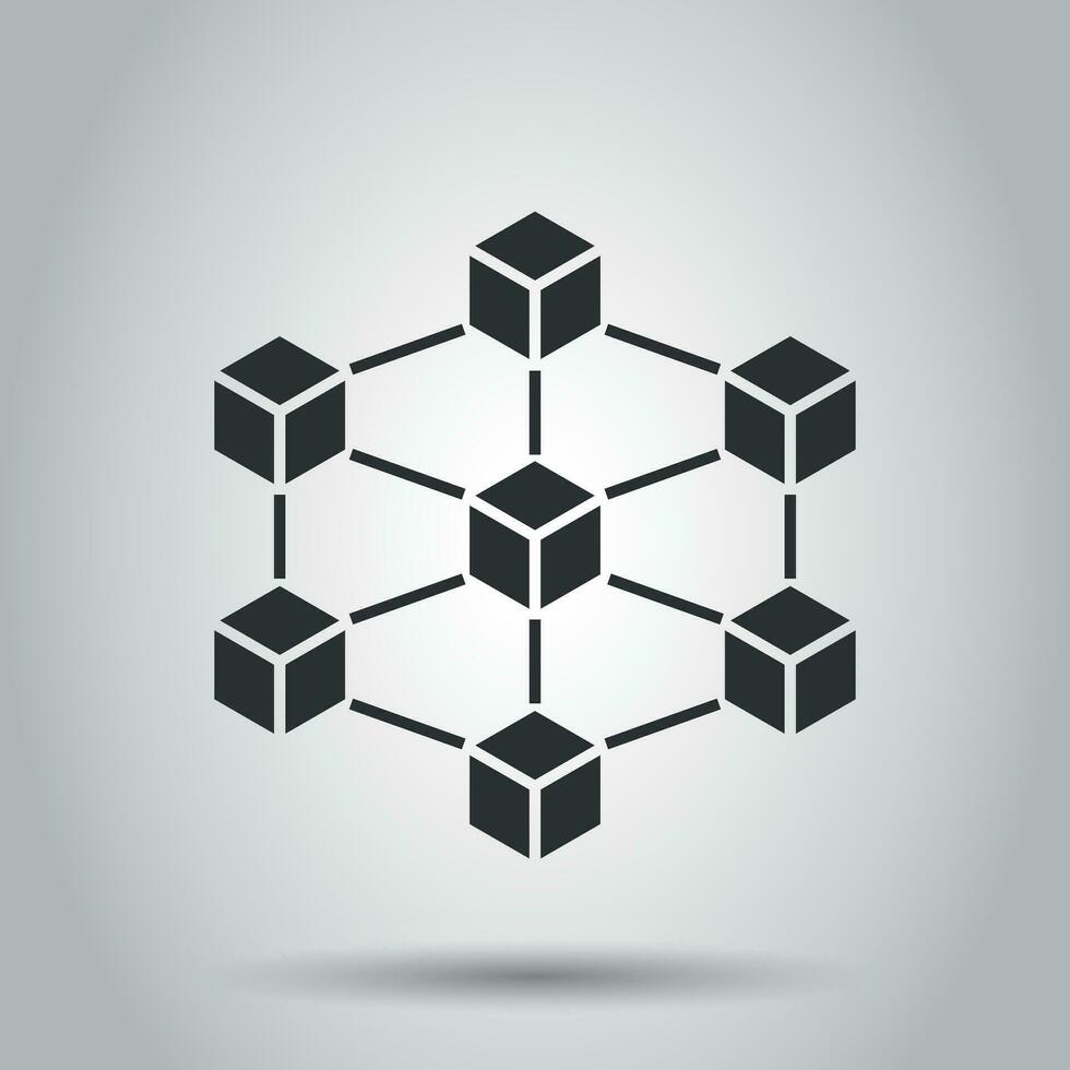 Blockchain technology vector icon in flat style. Cryptography cube ...