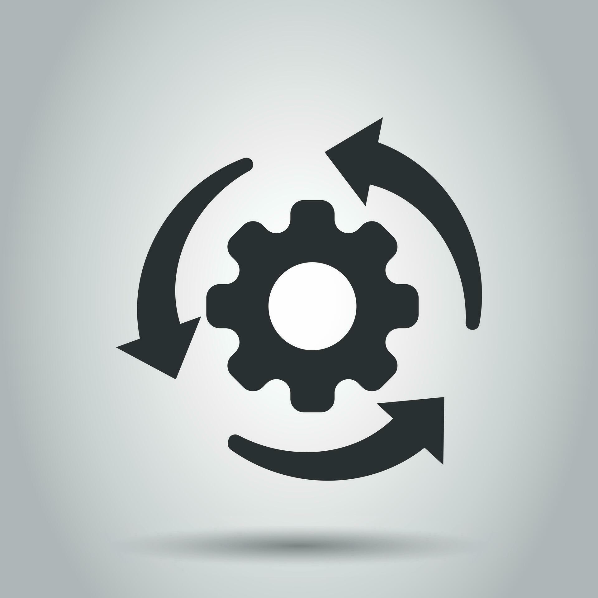 Workflow process icon in flat style. Gear cog wheel with arrows vector ...