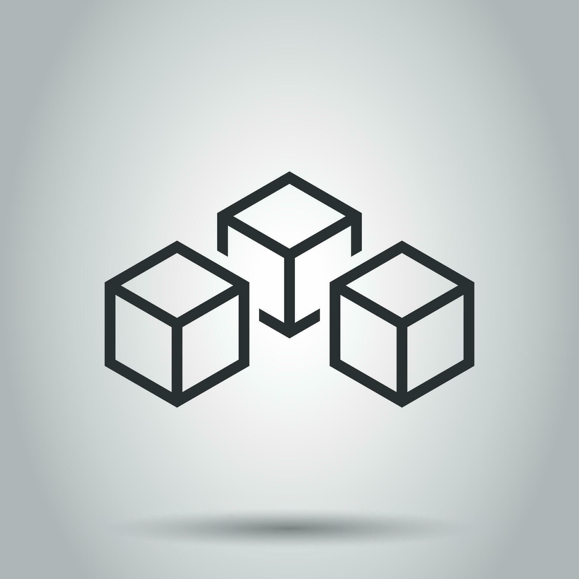 Blockchain Technology Vector Icon In Flat Style Cryptography Cube Block Illustration