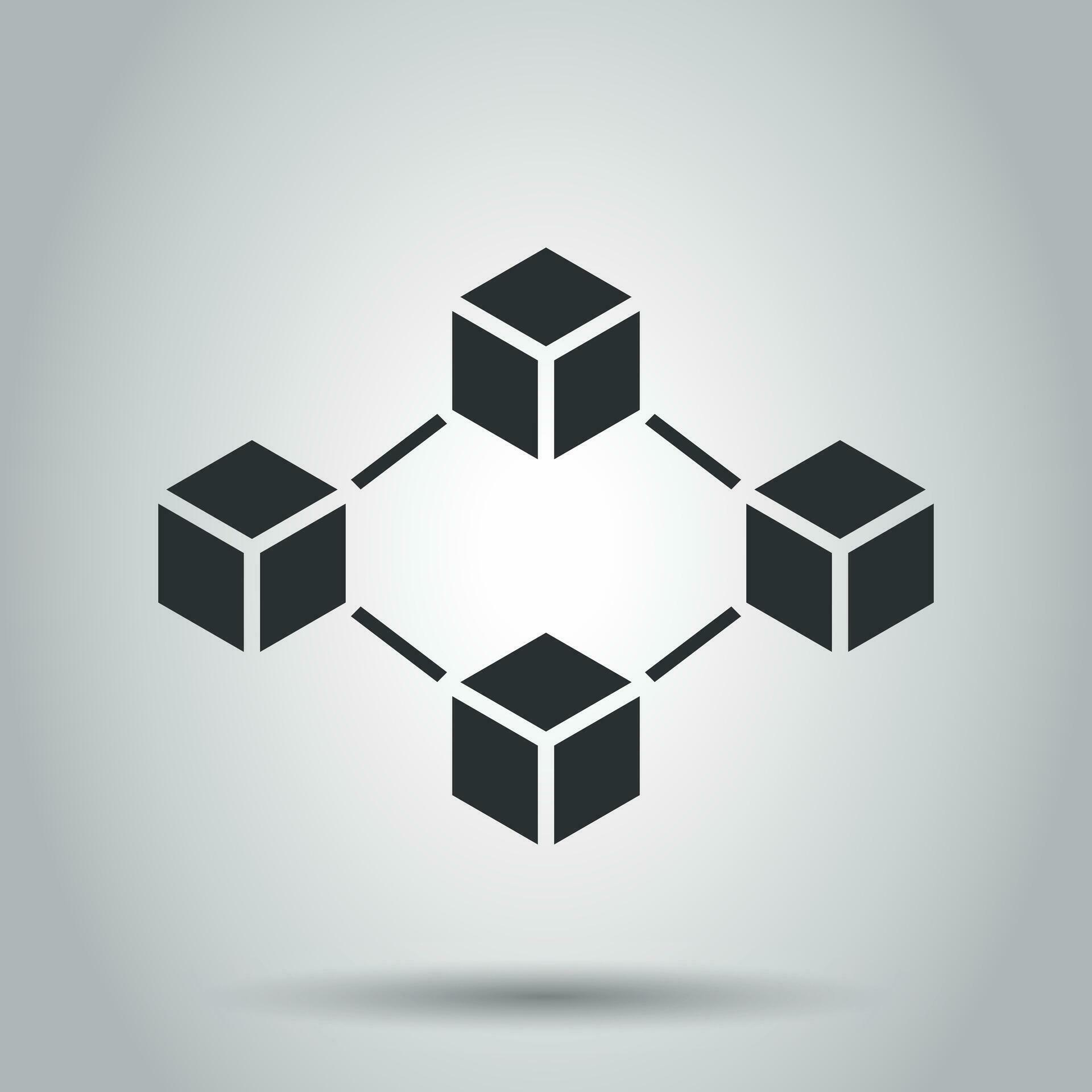 Blockchain Technology Vector Icon In Flat Style Cryptography Cube Block Illustration