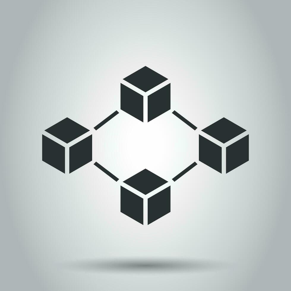 Blockchain technology vector icon in flat style. Cryptography cube ...