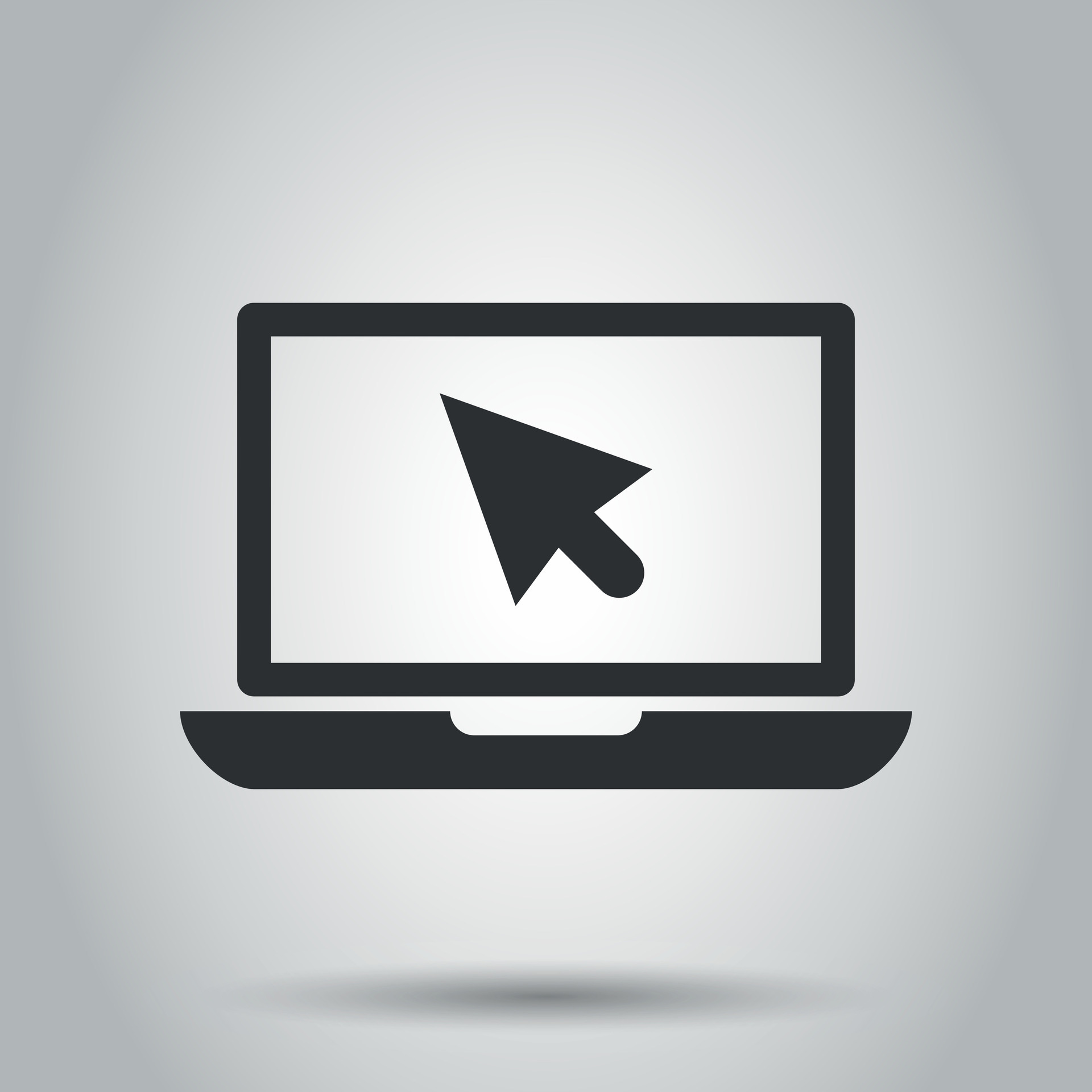 Laptop notebook with mouse cursor vector icon in flat style. Laptop ...