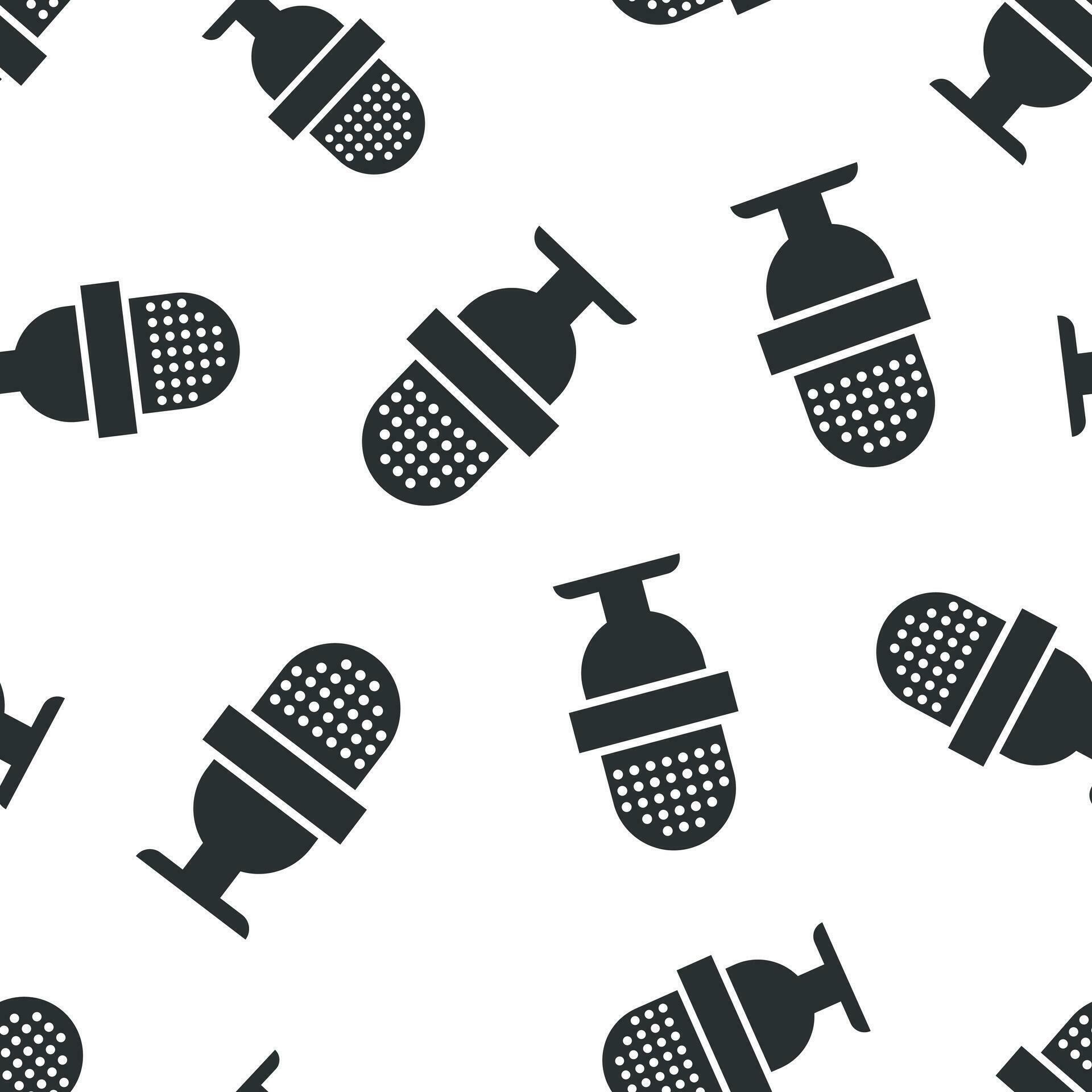 Microphone icon seamless pattern background. Mic broadcast vector illustration. Mike speech ...