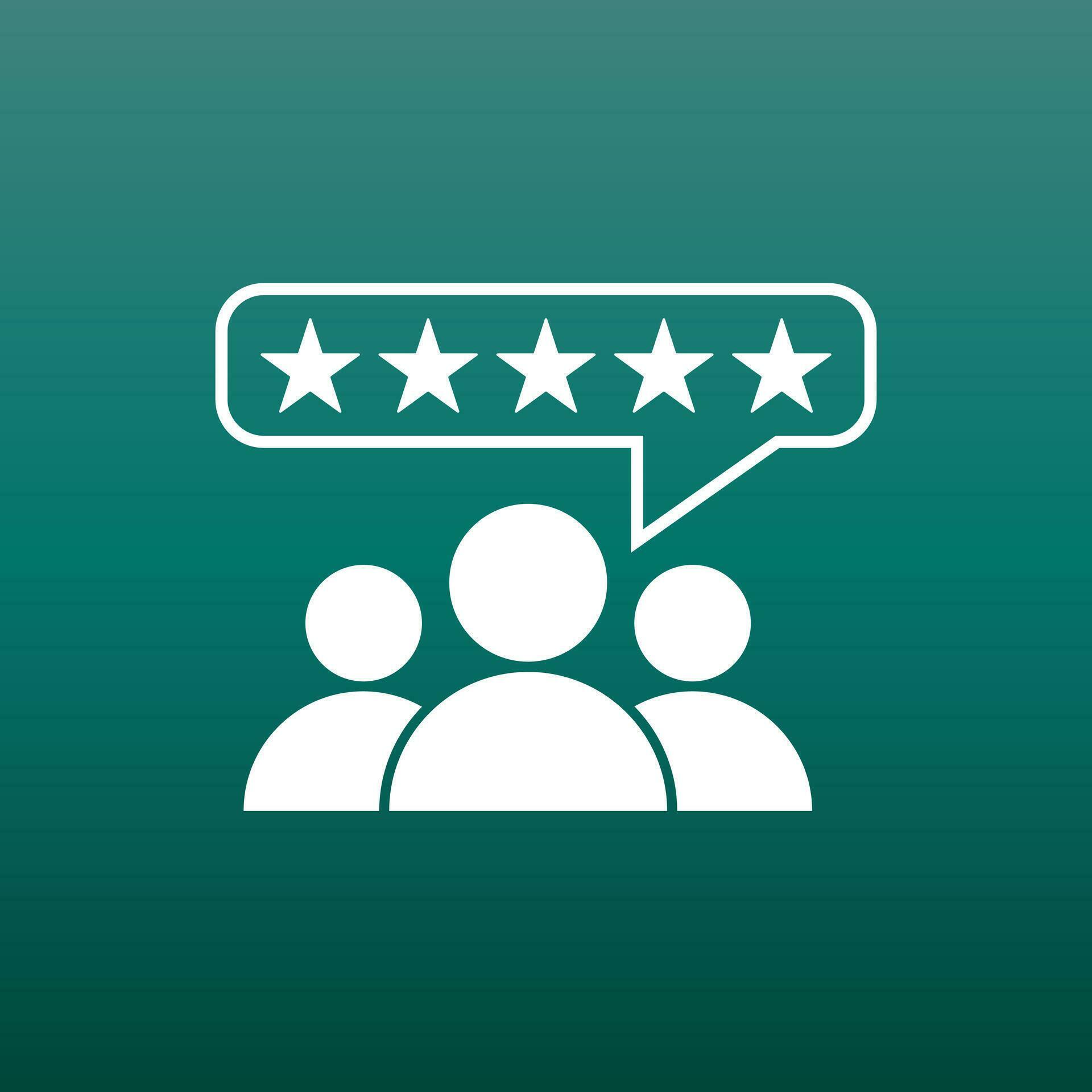 Customer reviews, rating, user feedback concept vector icon. Flat illustration on green ...