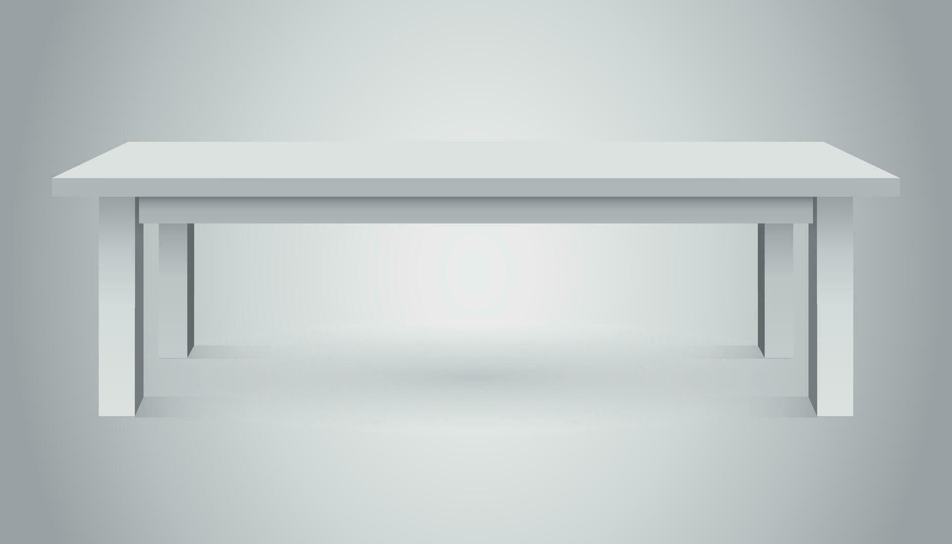 Vector 3d table for object presentation. Empty white top table isolated on gray background ...