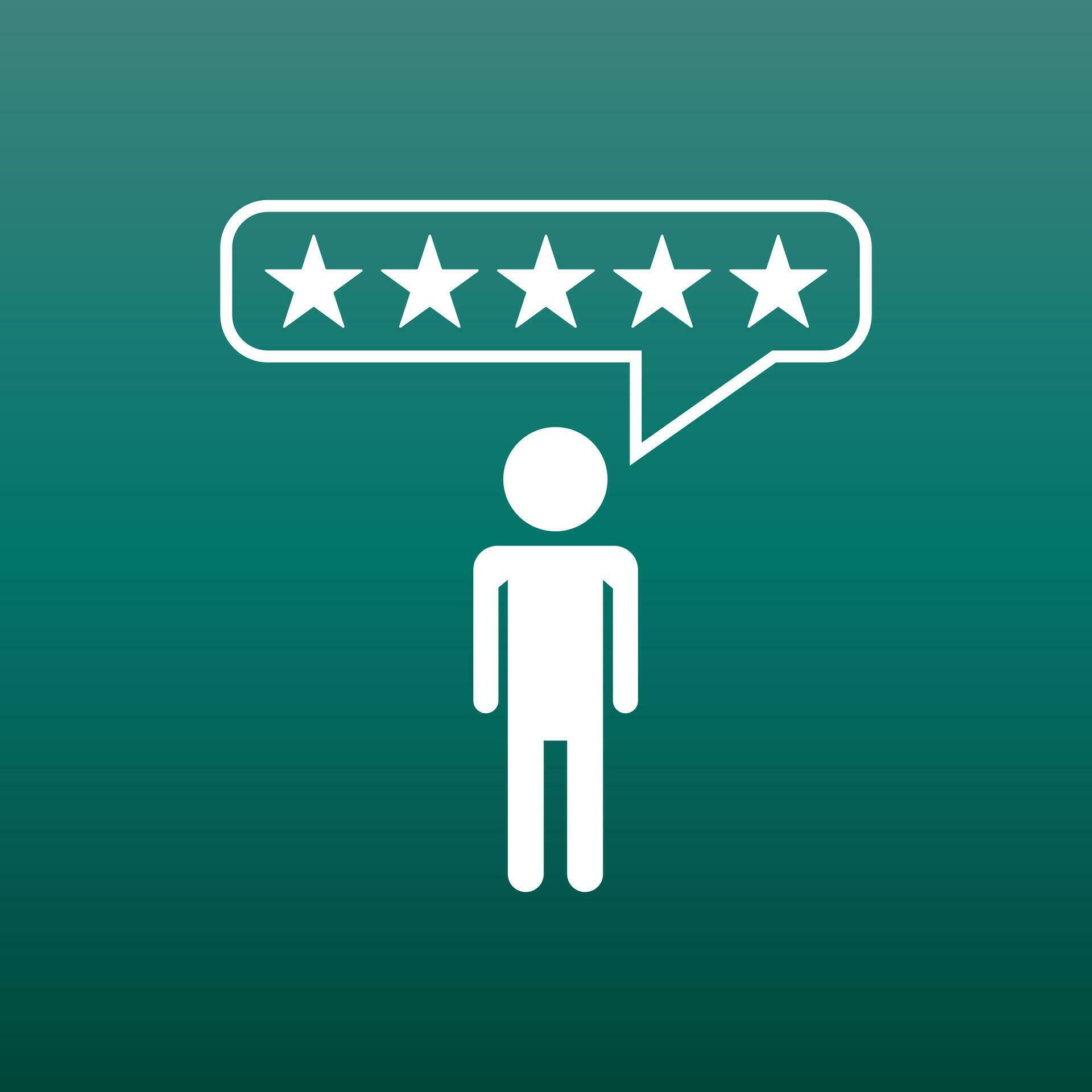 Customer reviews, rating, user feedback concept vector icon. Flat illustration on green ...