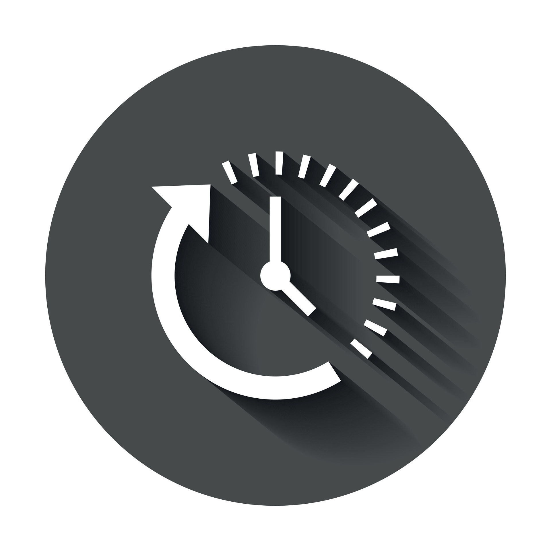 Clock countdown icon in flat style. Time chronometer vector illustration with long shadow. Clock ...