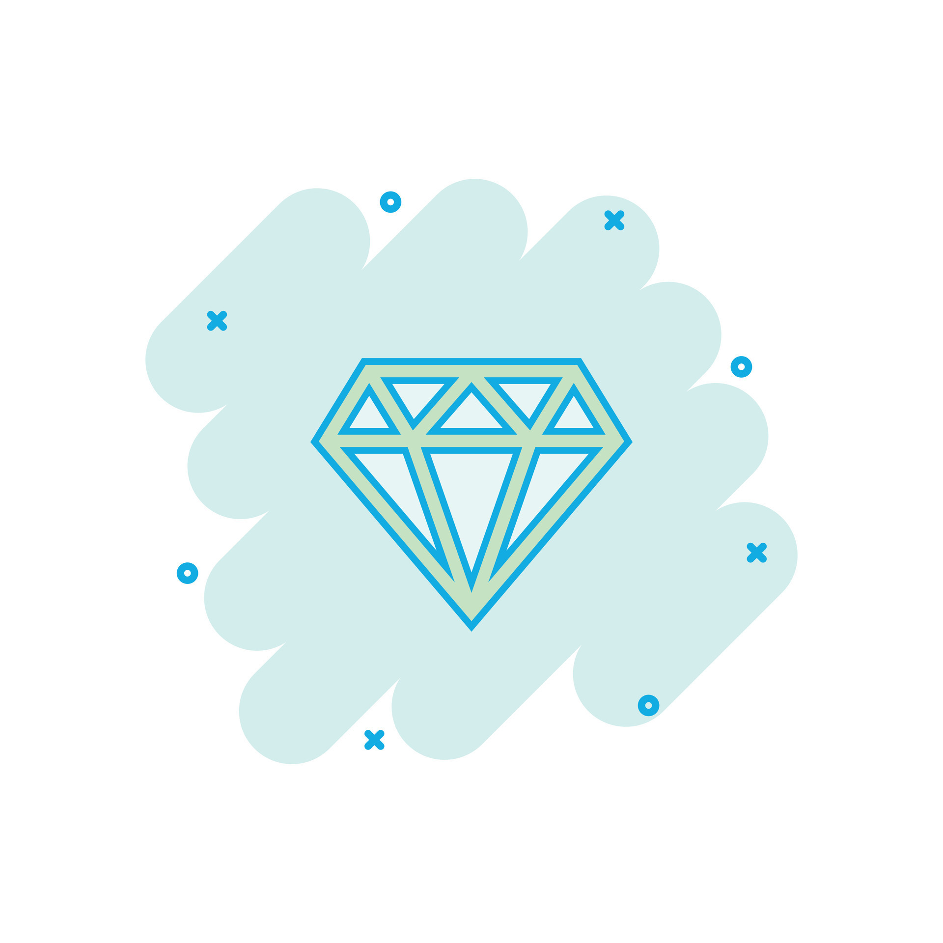Vector cartoon diamond jewel gem icon in comic style. Diamond gemstone ...