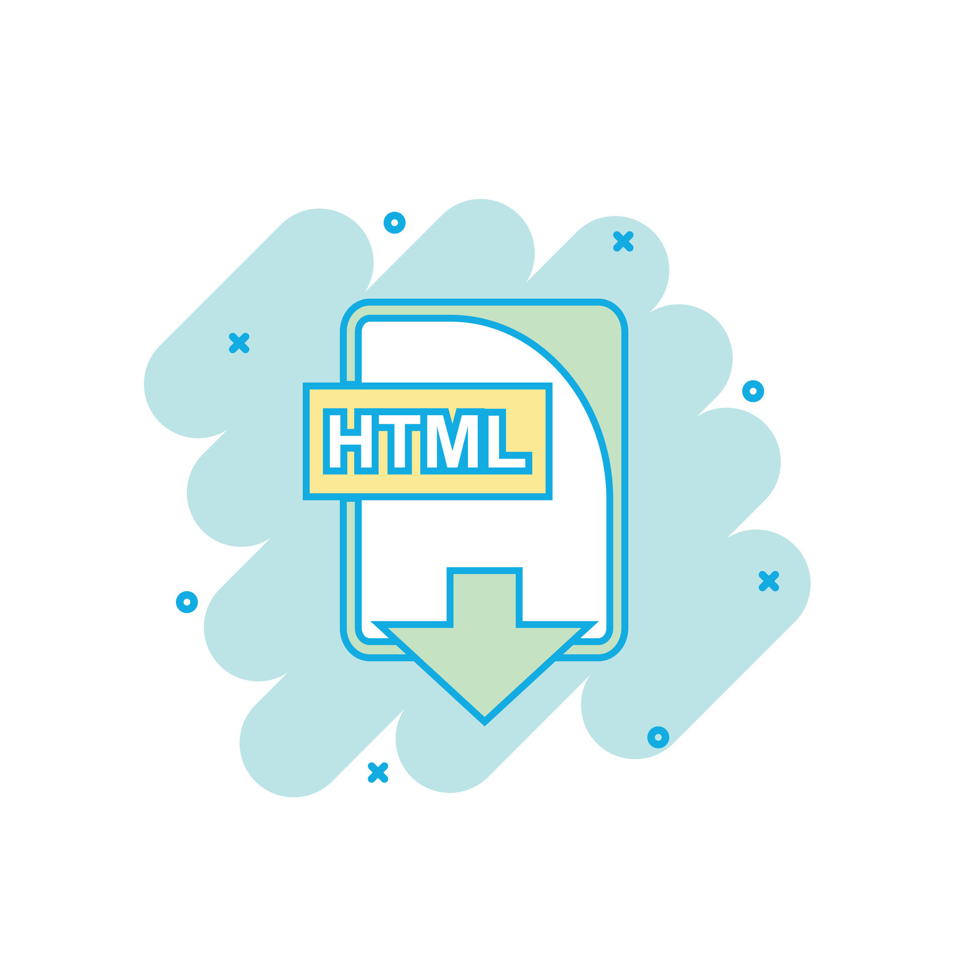 Cartoon colored HTML file icon in comic style. Html download ...