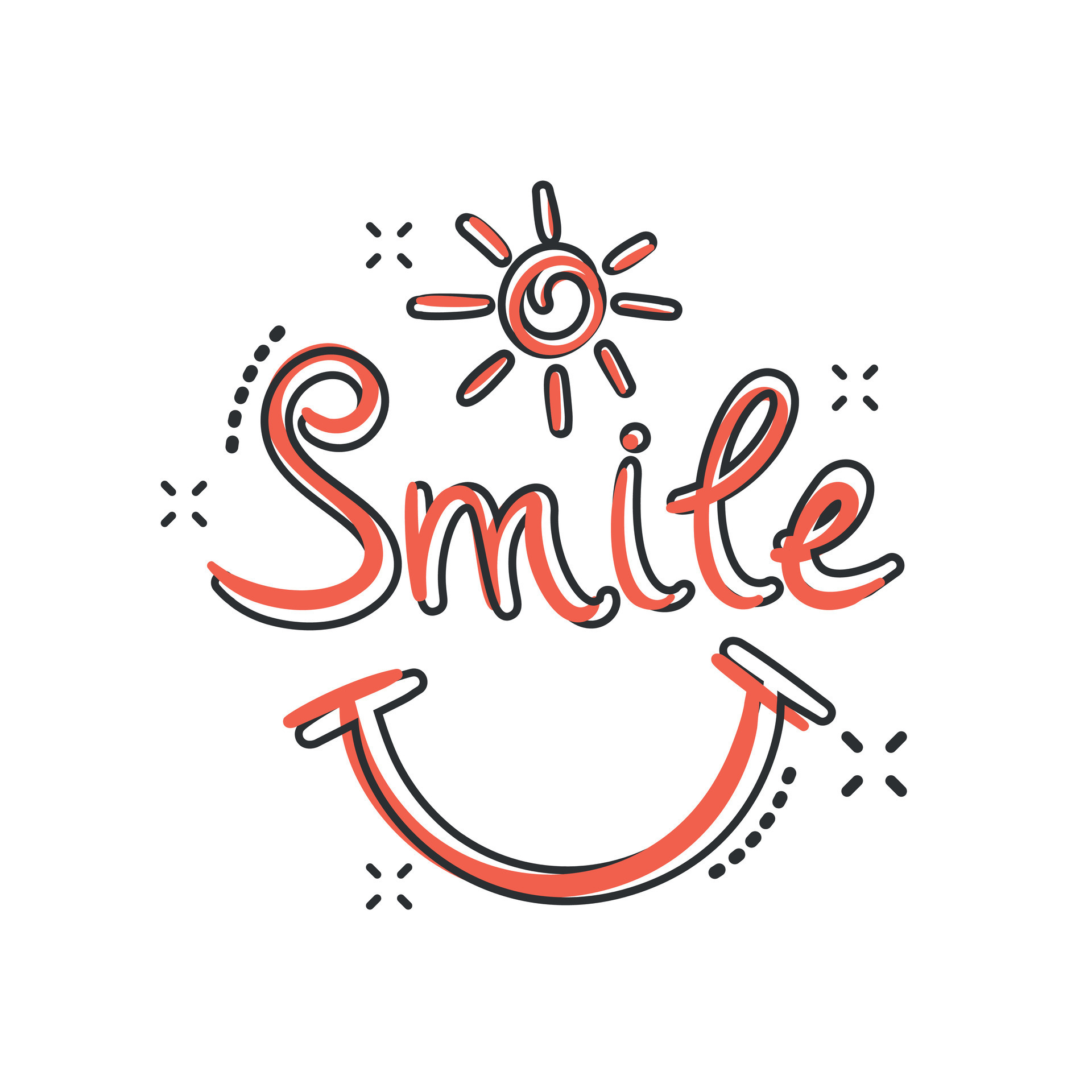 Vector cartoon smile text icon in comic style. Hand drawn smile sign ...