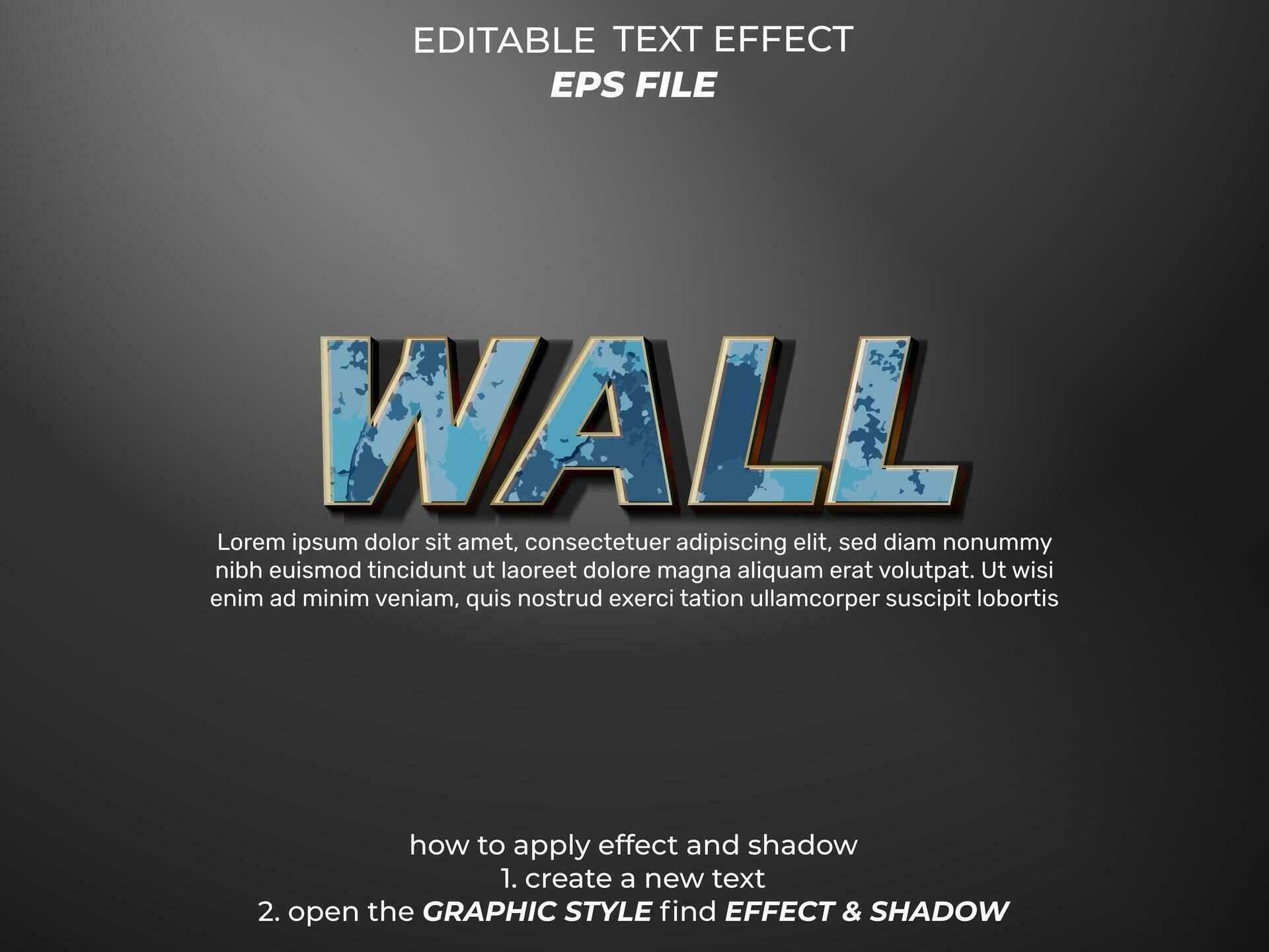 wall text effect, font editable, typography, 3d text. vector template ...