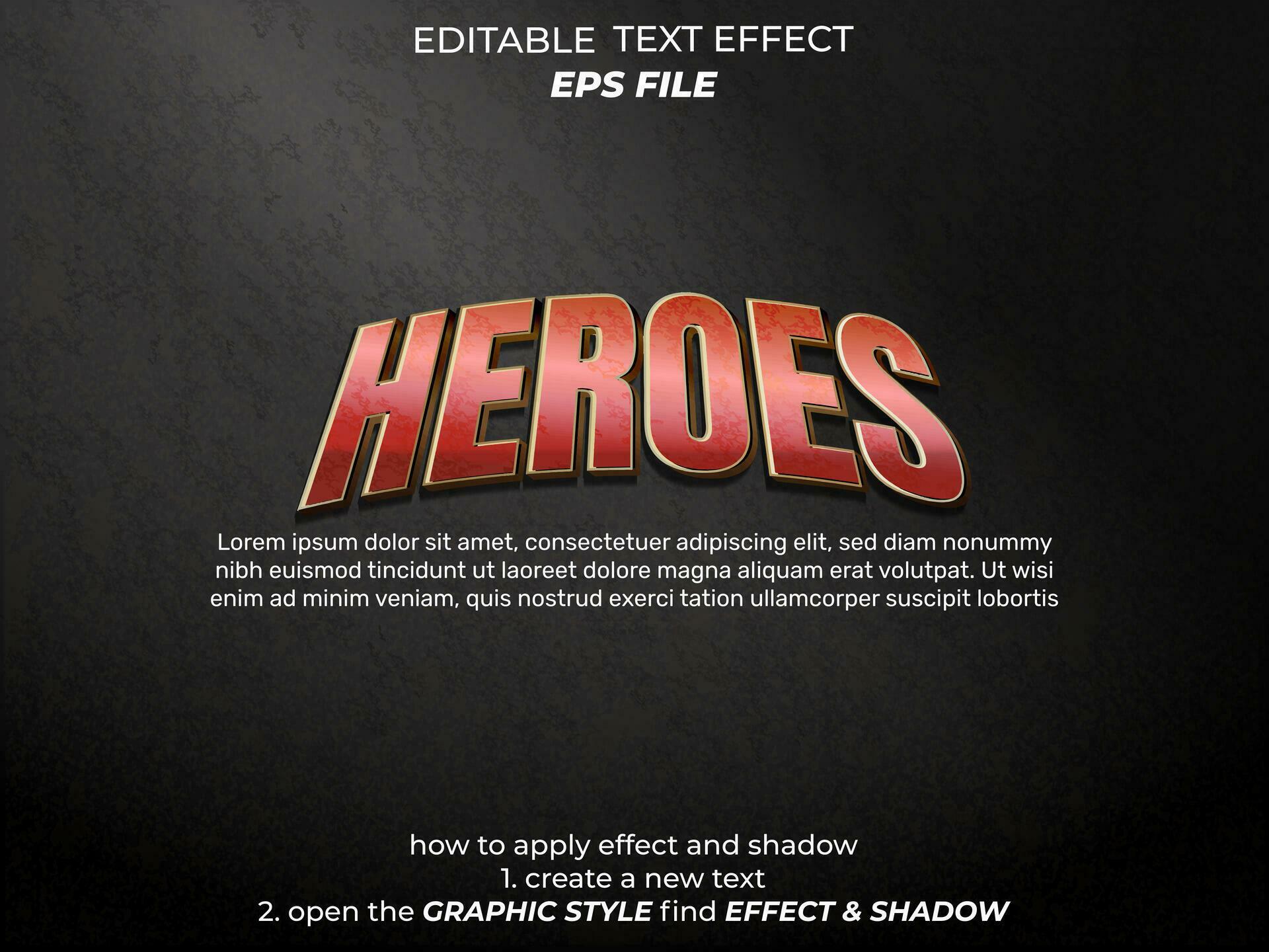 heroes text effect, font editable, typography, 3d text. vector template 26136612 Vector Art at ...