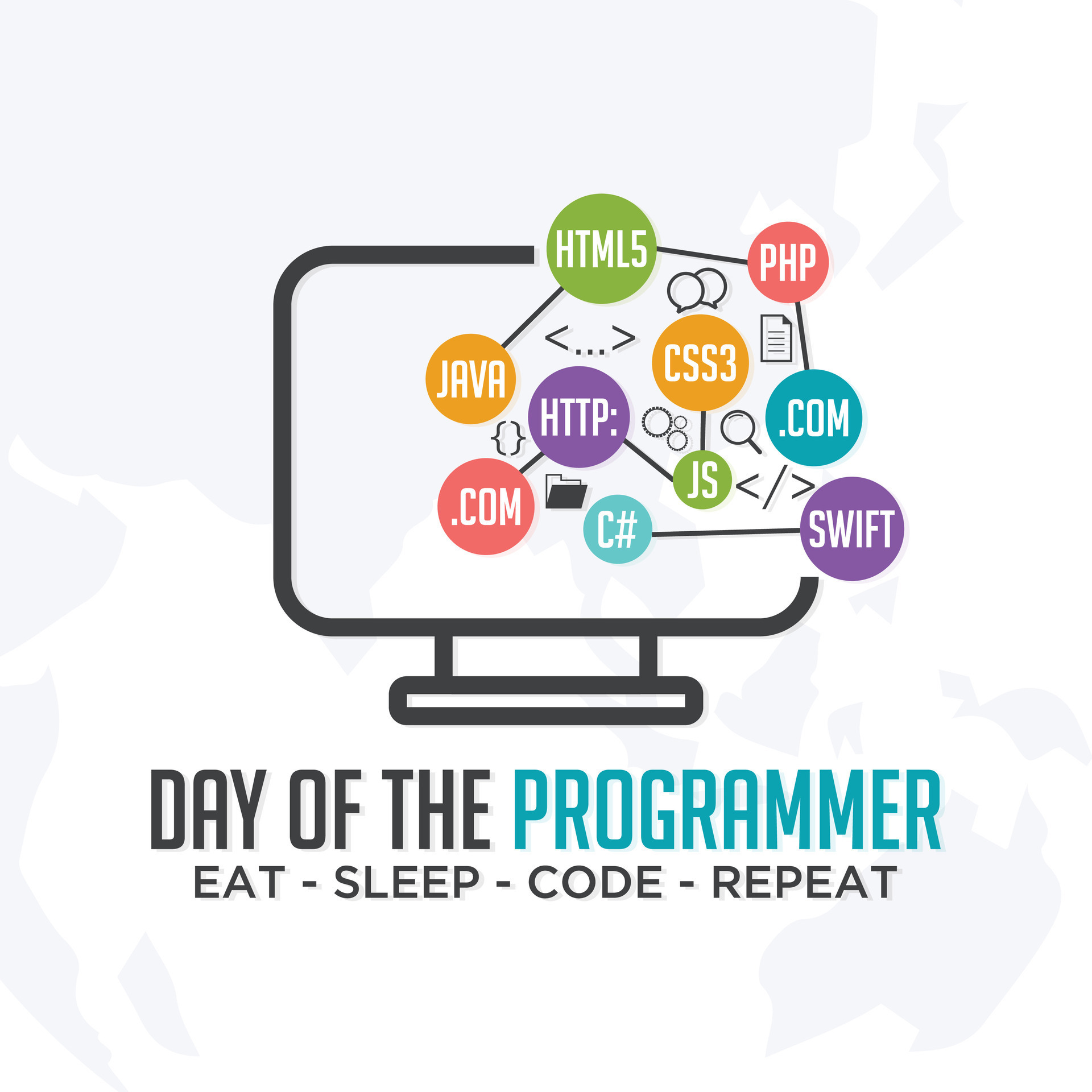 Day of the Programmer banner or greeting card with code and monitor ...