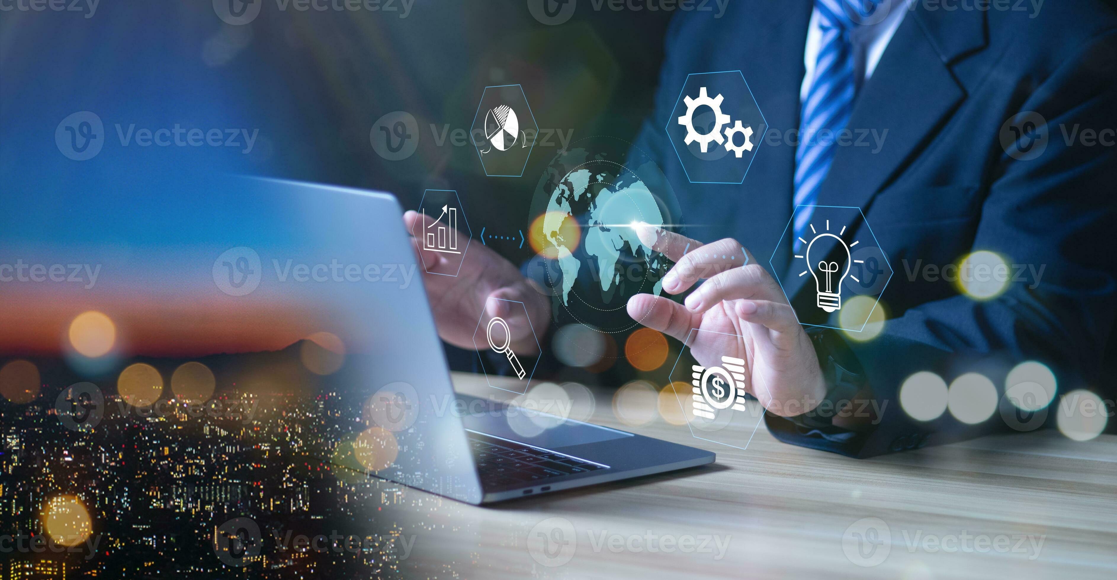 Businessman using laptop computer. Business global internet connection ...