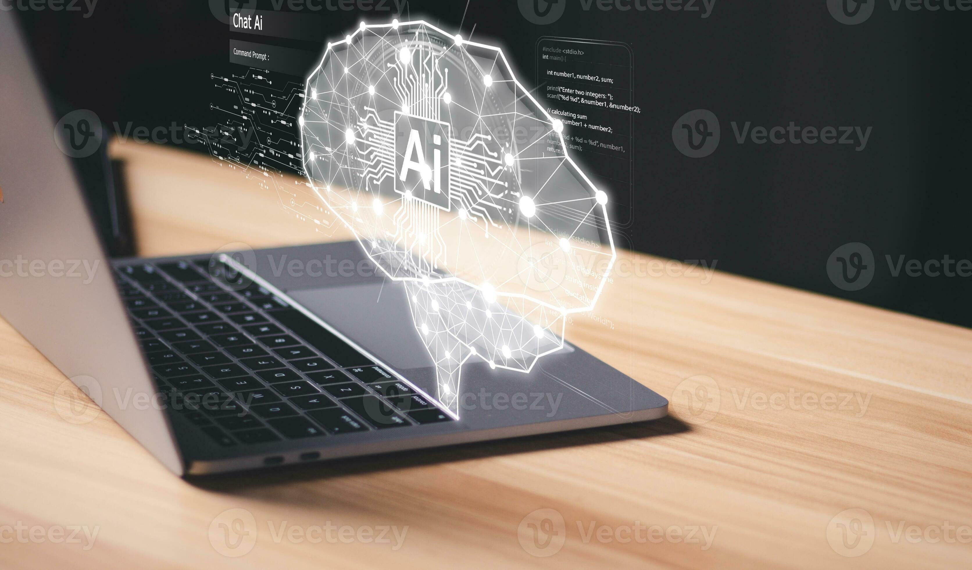 AI brain on laptop computer for digital conversation, Artificial intelligence, data mining, deep ...