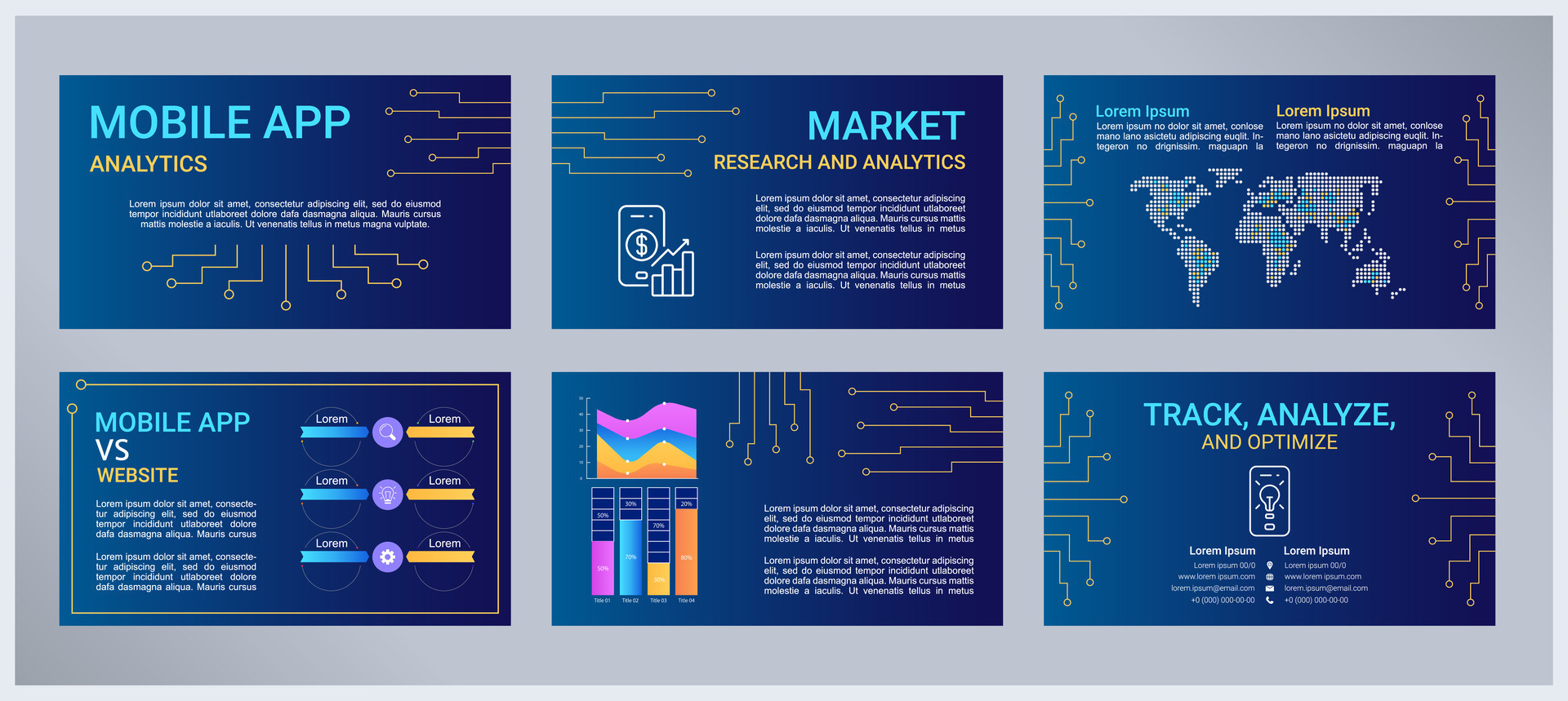 Mobile app analytics presentation templates set. Software programming ... Mobile app analytics presentation templates set. Software programming ...