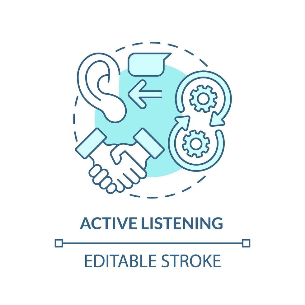 Active listening turquoise concept icon. Value experience. Effective ...
