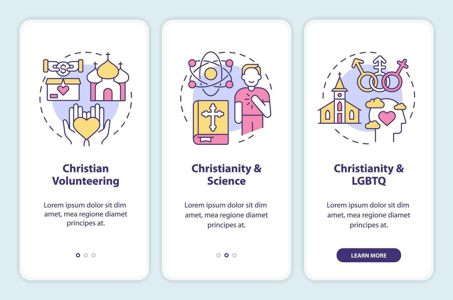 Modern Christianity onboarding mobile app screen. Religion walkthrough ...