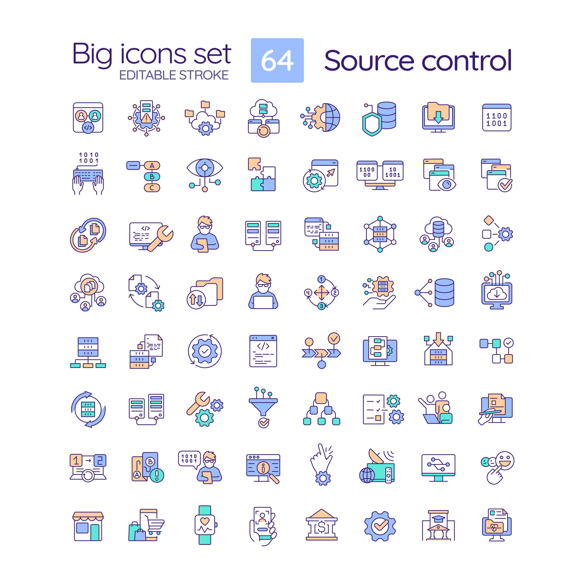 Source control RGB color icons set. Software development technology ...