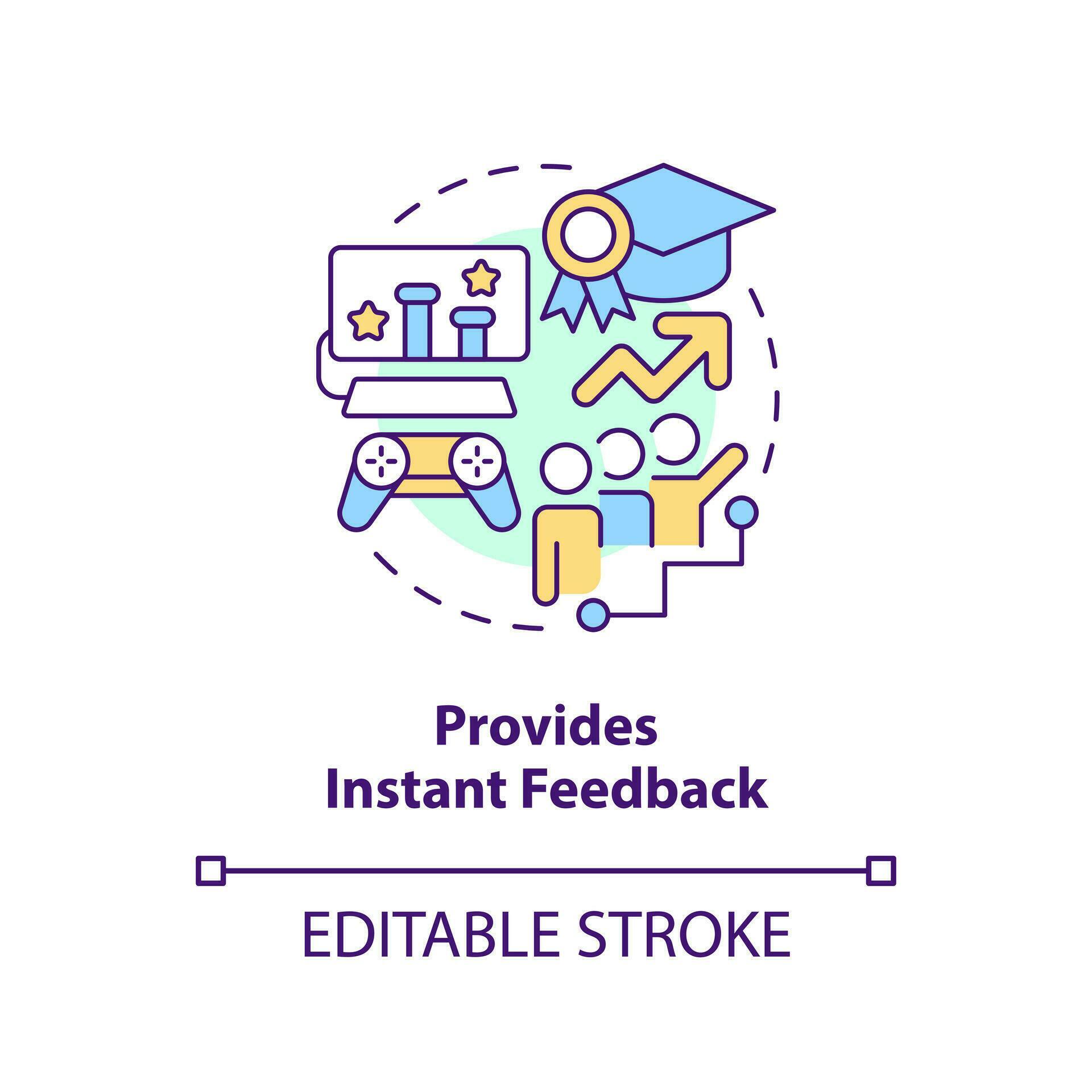 Provide instant feedback concept icon. Gamification benefits in e learning abstract idea thin ...