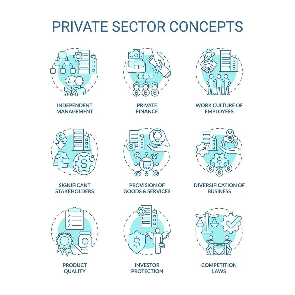 Private sector turquoise concept icons set. Business ownership ... Private sector turquoise concept icons set. Business ownership ...