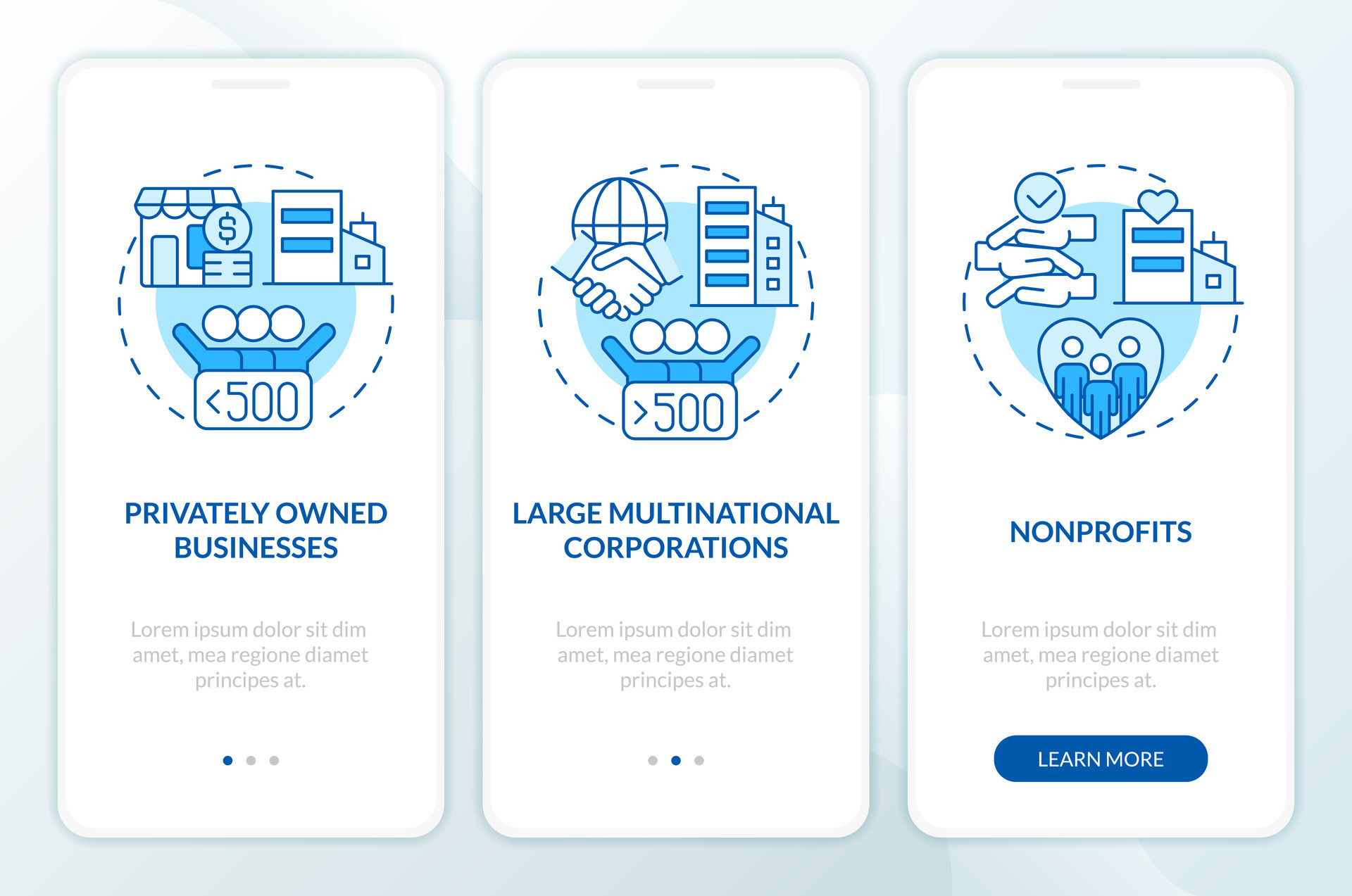 Companies In Private Sector Blue Onboarding Mobile App Screen