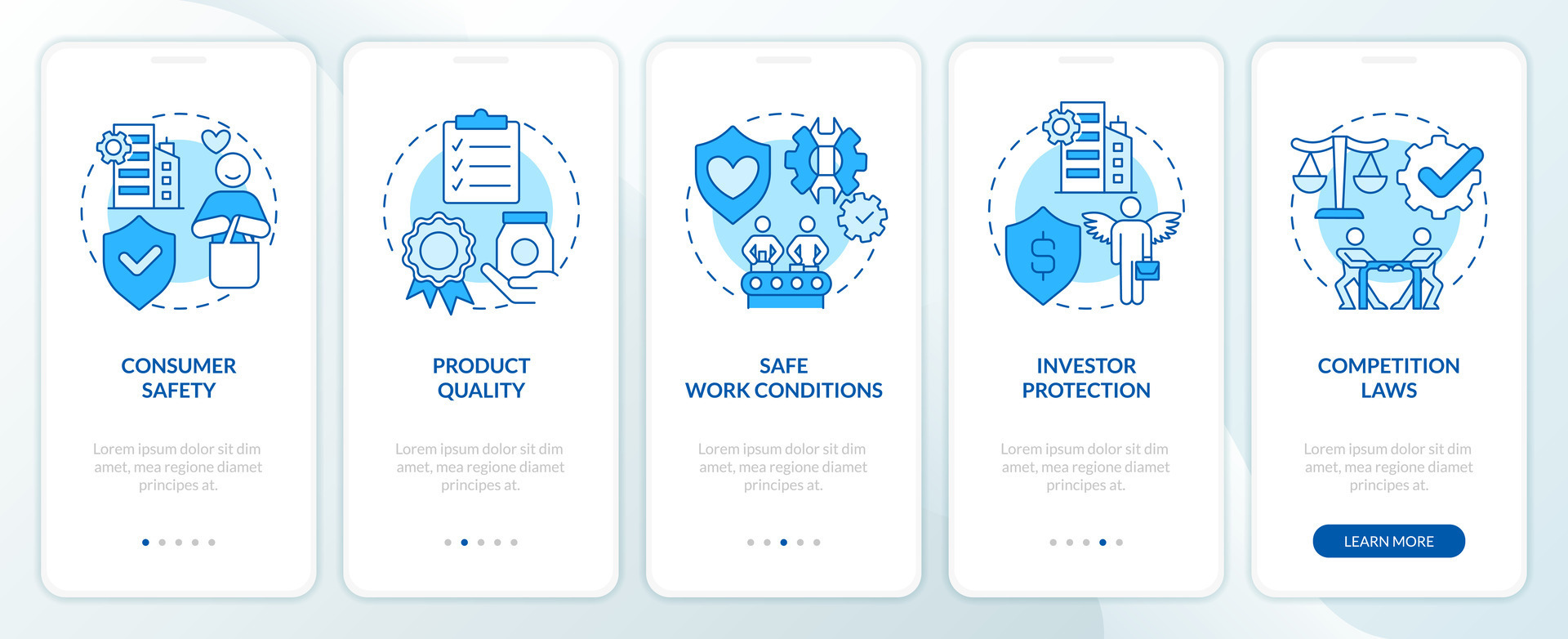 Private Sector Regulations Blue Onboarding Mobile App Screen Control Walkthrough 5 Steps
