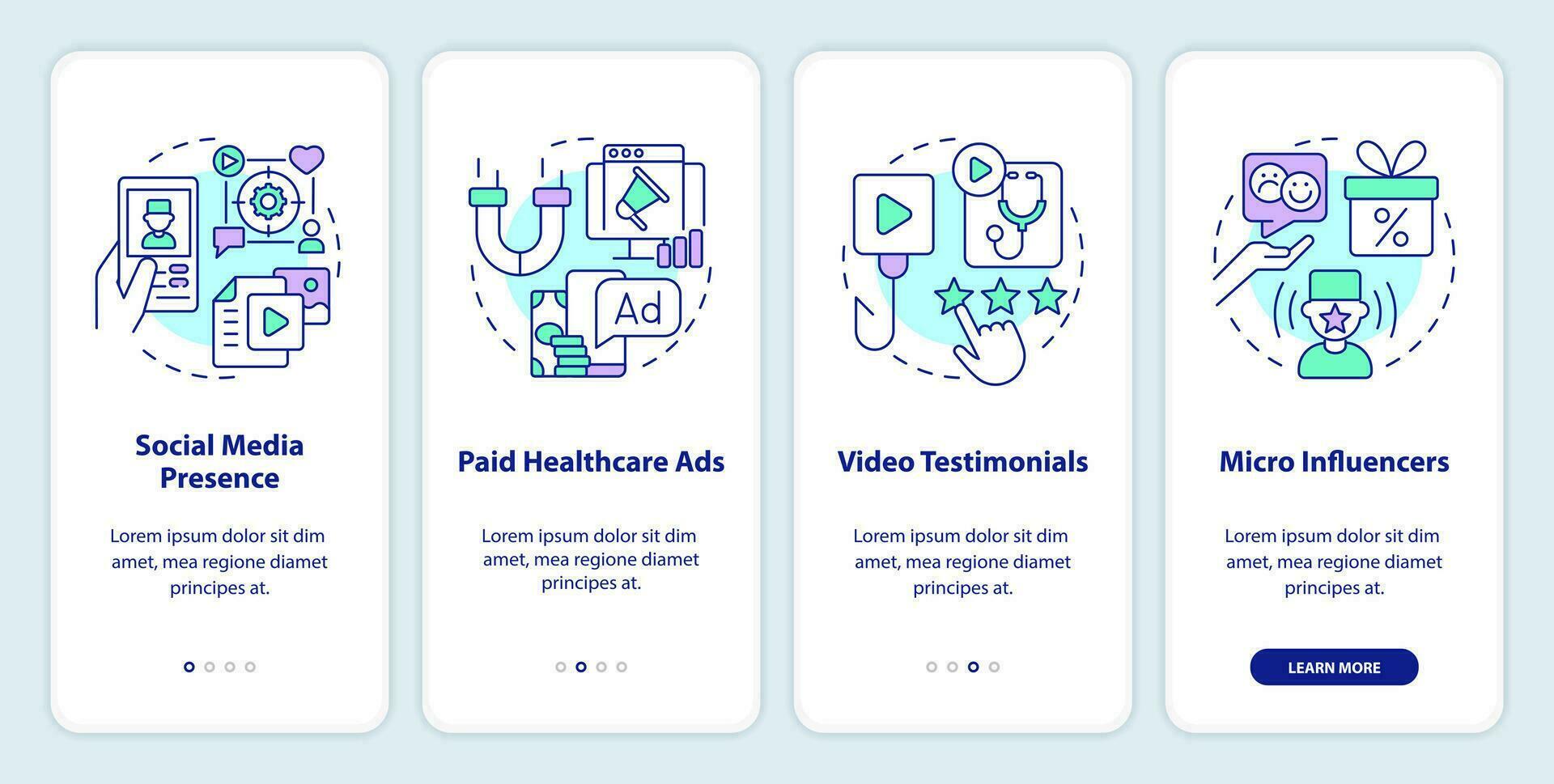 Healthcare Marketing Strategies Onboarding Mobile App Screen Walkthrough 4 Steps Editable
