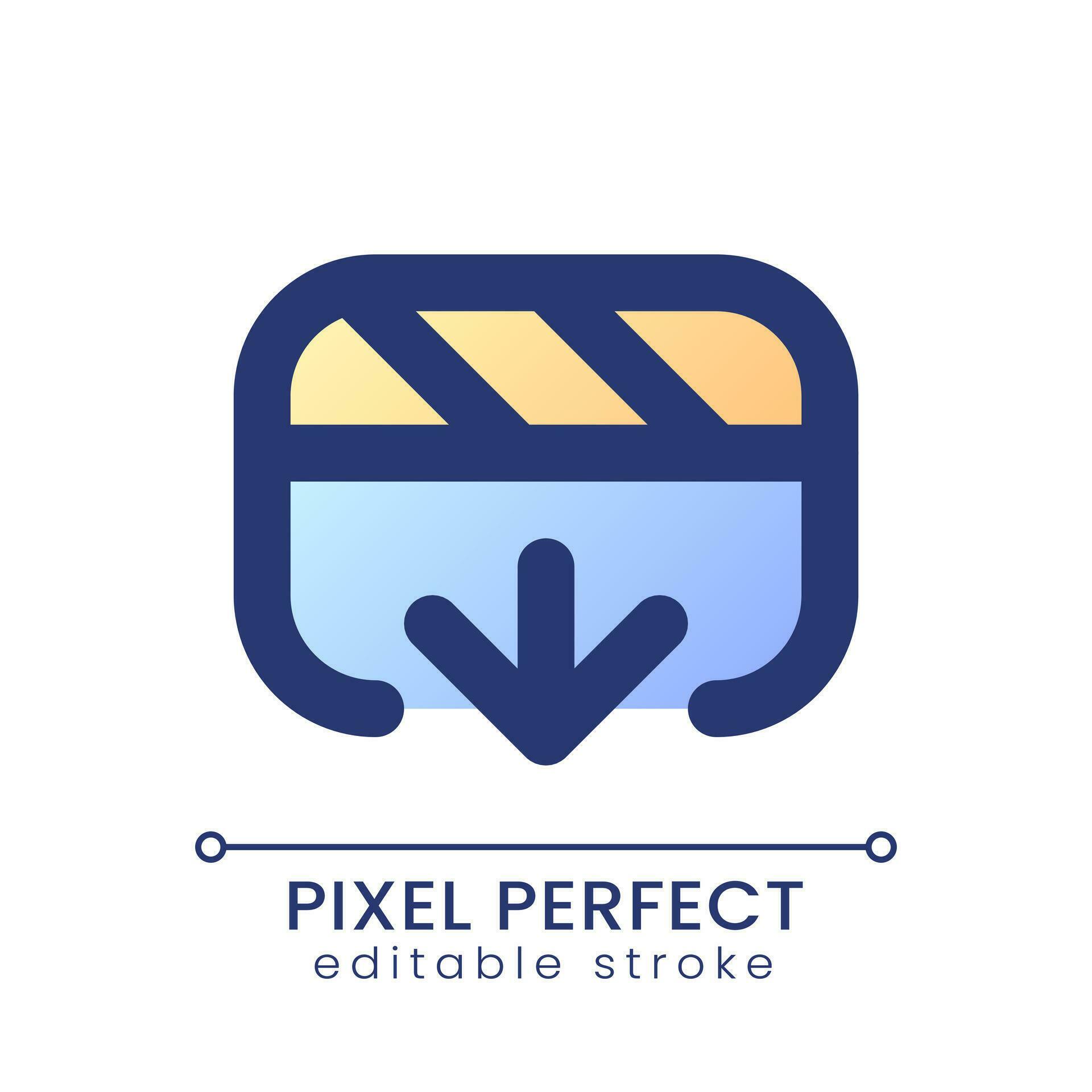 Import video file pixel perfect gradient fill ui icon. Footage editing software. Media player ...