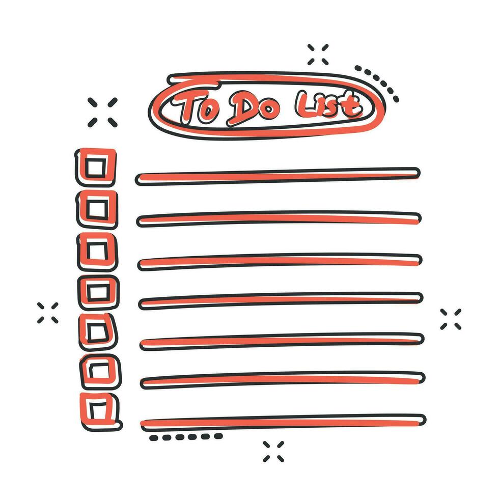 Vector cartoon to do list icon in comic style. Checklist, task list ...