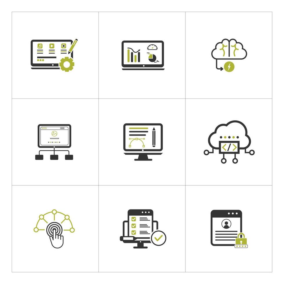 Vector Set Of Linear Icons Related To Network Cloud Service Cloud