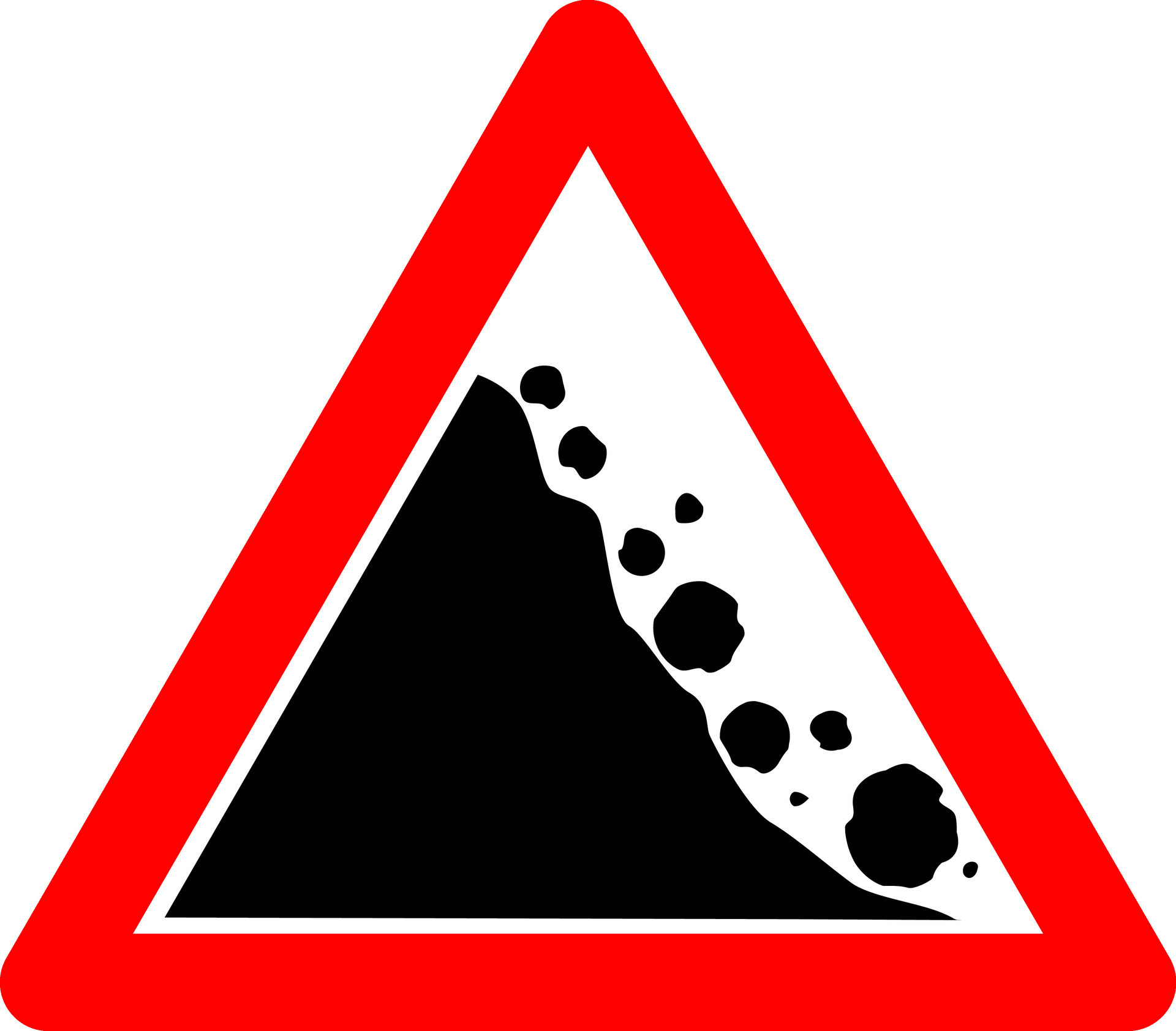 Falling Stones Sign Warning Road Sign Falling Stones Red Triangle Sign With A Falling Stone