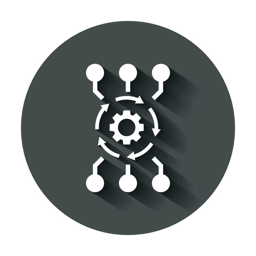 Algorithm api software vector icon in flat style. Business gear with arrow illustration with ...